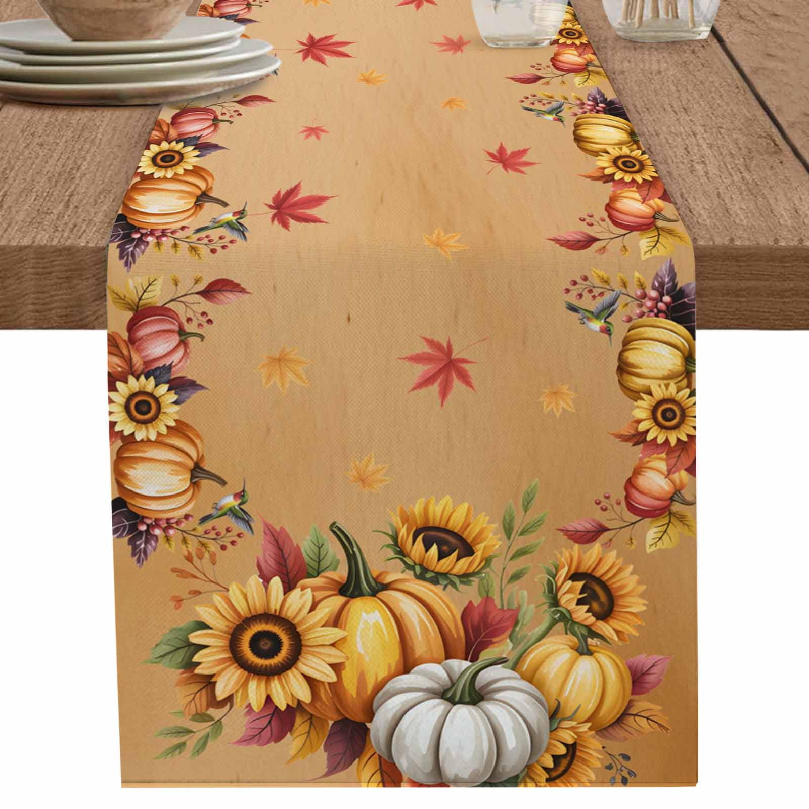 nqOlkjepod Fall Pumpkins Table Runner 70 Inches Long Farmhouse Dress ...