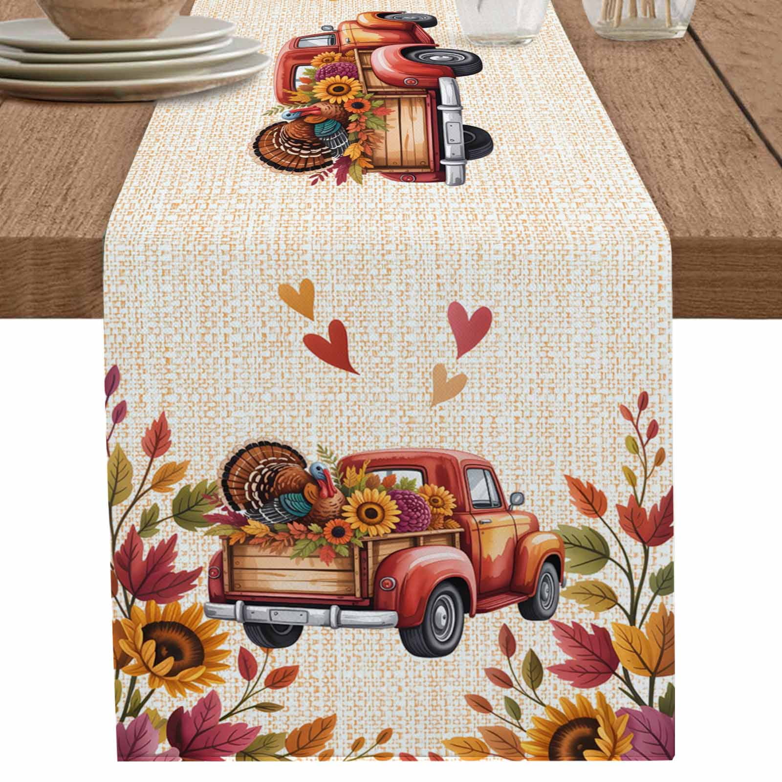 nqOlkjepod Fall Red Truck Table Runner 70 Inches Long Farmhouse Dress ...