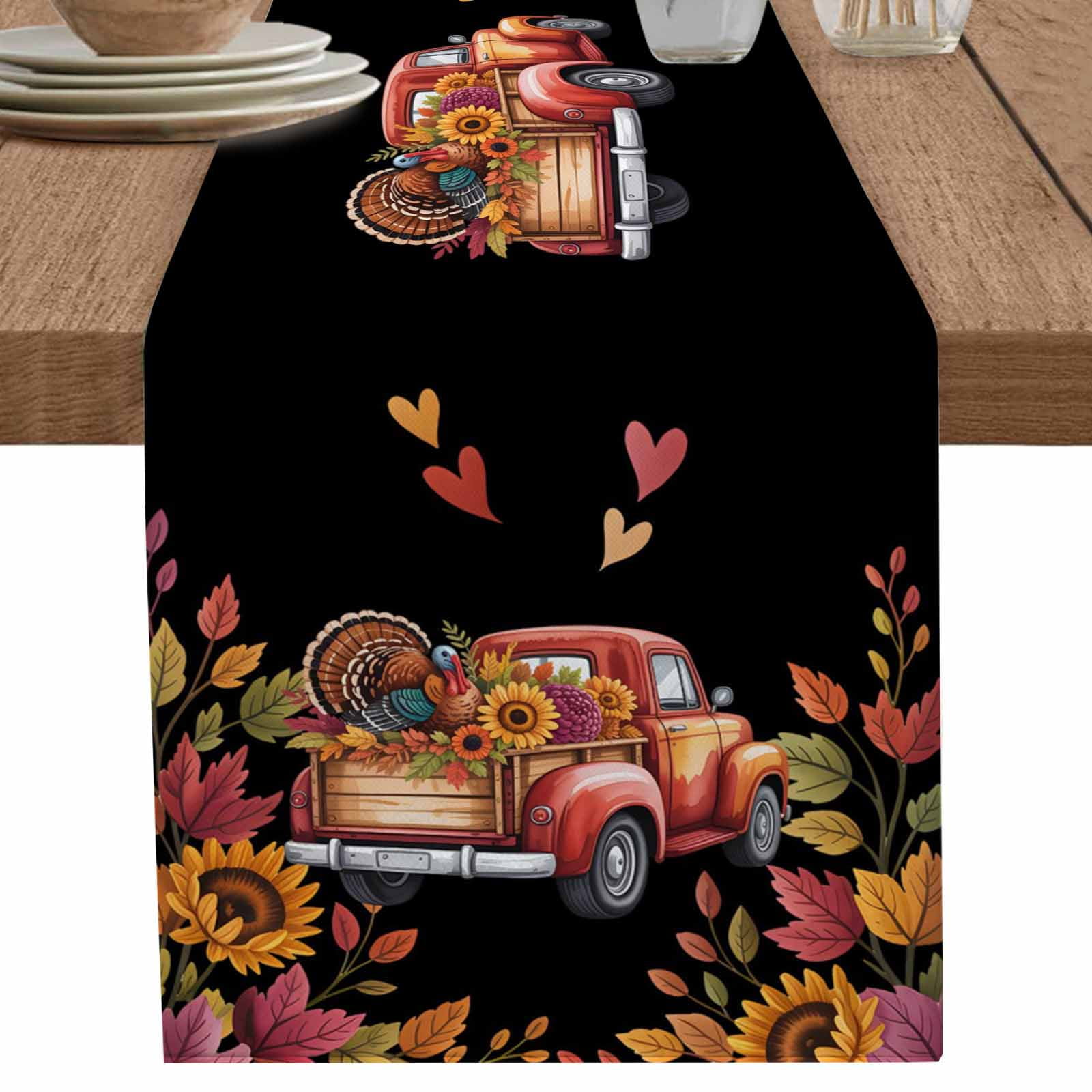 nqOlkjepod Fall Red Truck Table Runner 90 Inches Long Farmhouse Dress ...