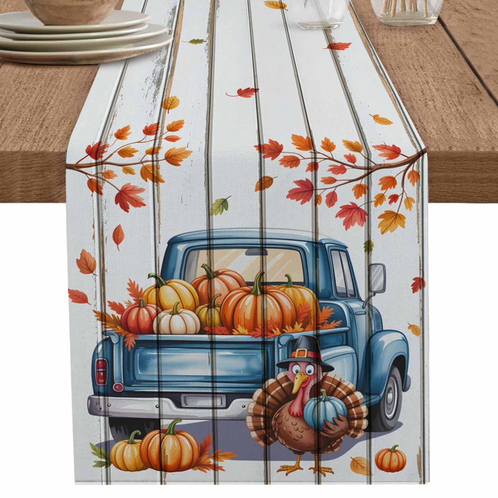 nqOlkjepod Fall Thanksgiving Table Runner 108 Inches Long Farmhouse ...