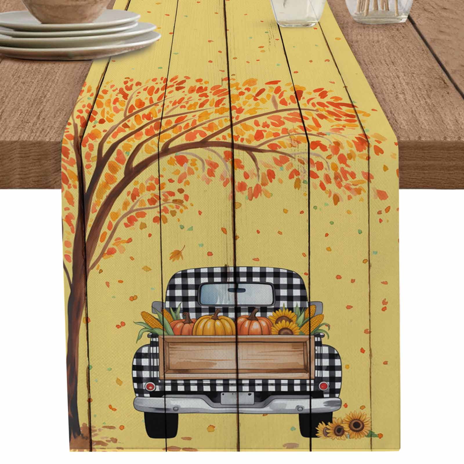 nqOlkjepod Fall Truck Table Runner 108 Inches Long Farmhouse Dress ...