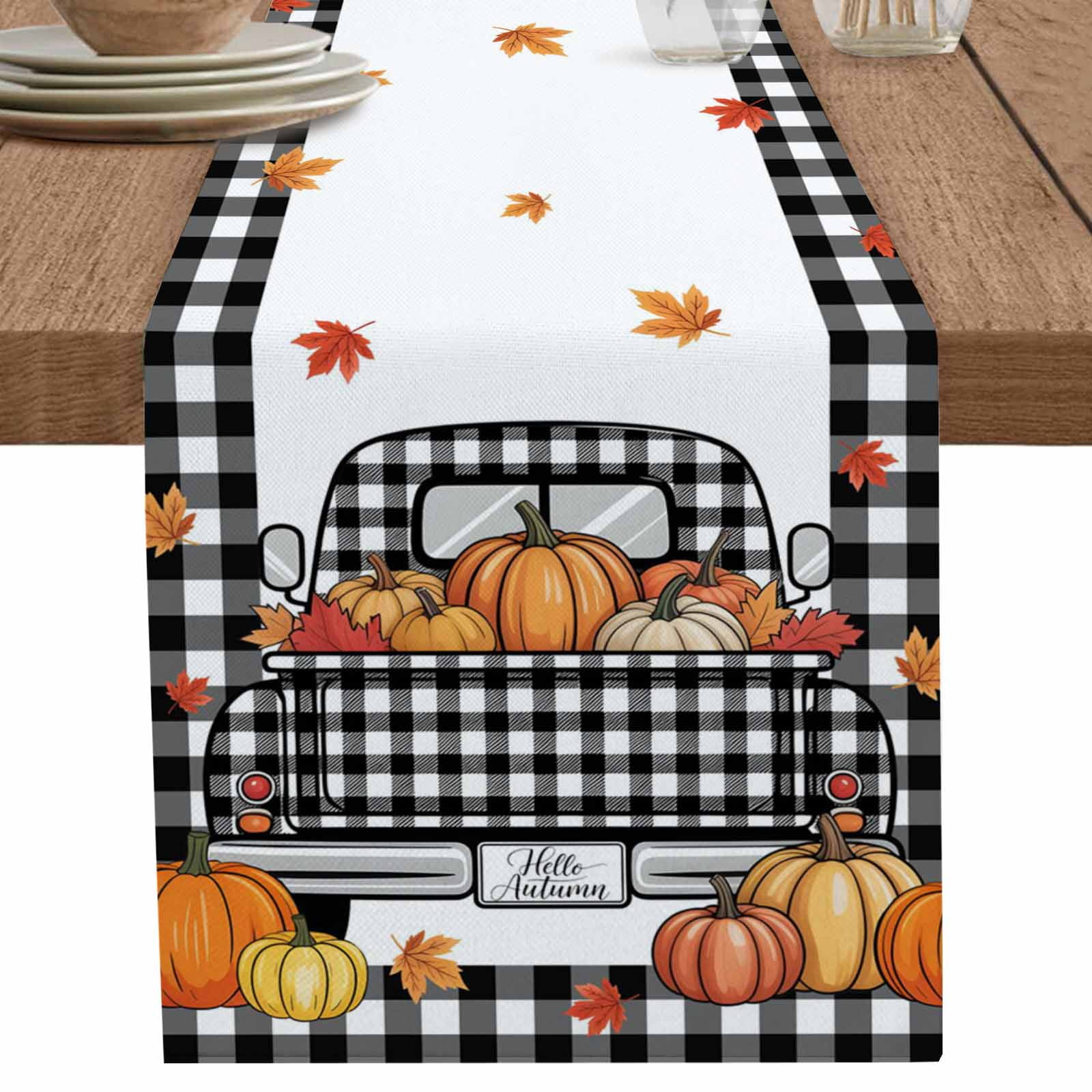 nqOlkjepod Fall Truck Table Runner 36 Inches Long Farmhouse Dress ...