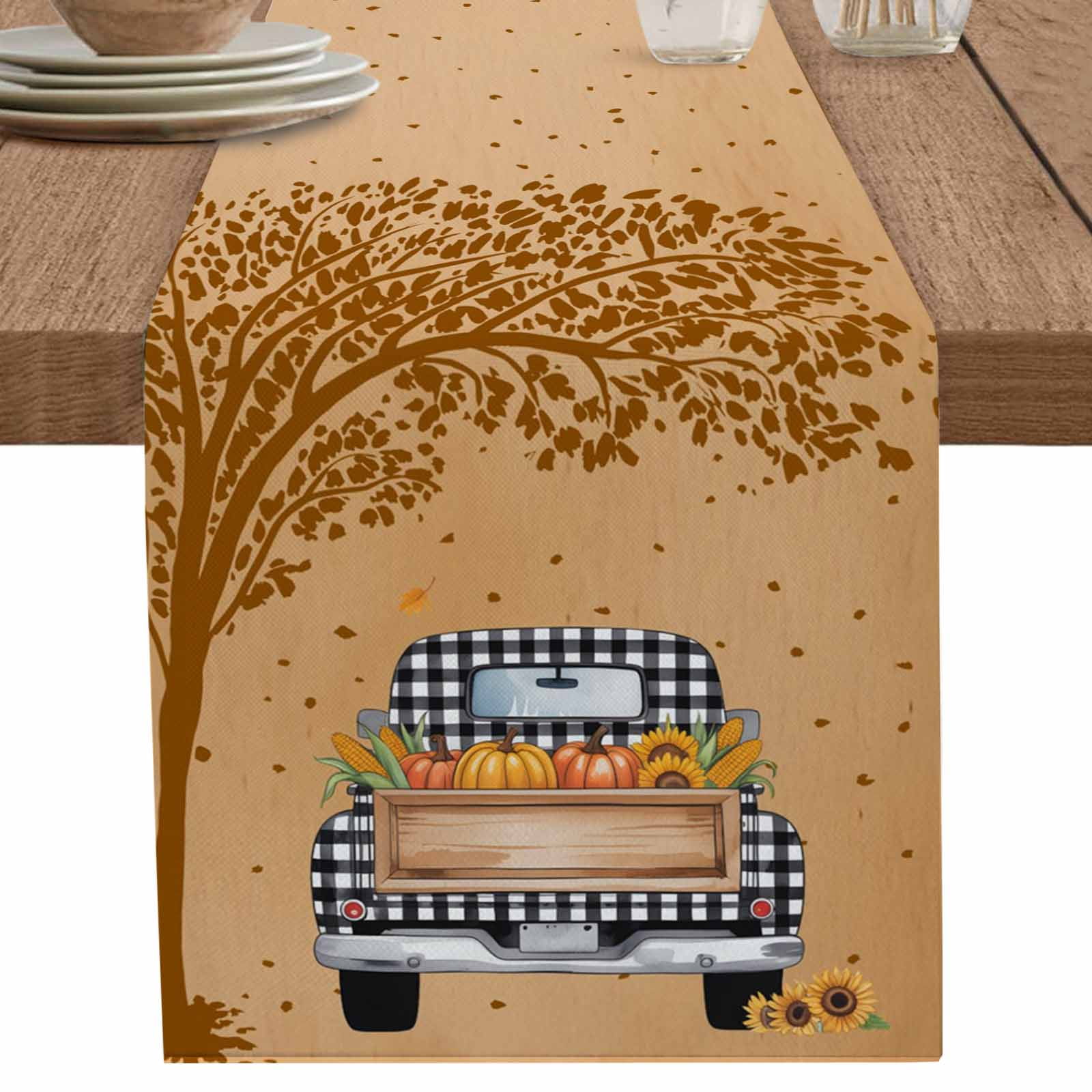 nqOlkjepod Fall Truck Table Runner 36 Inches Long Farmhouse Dress ...