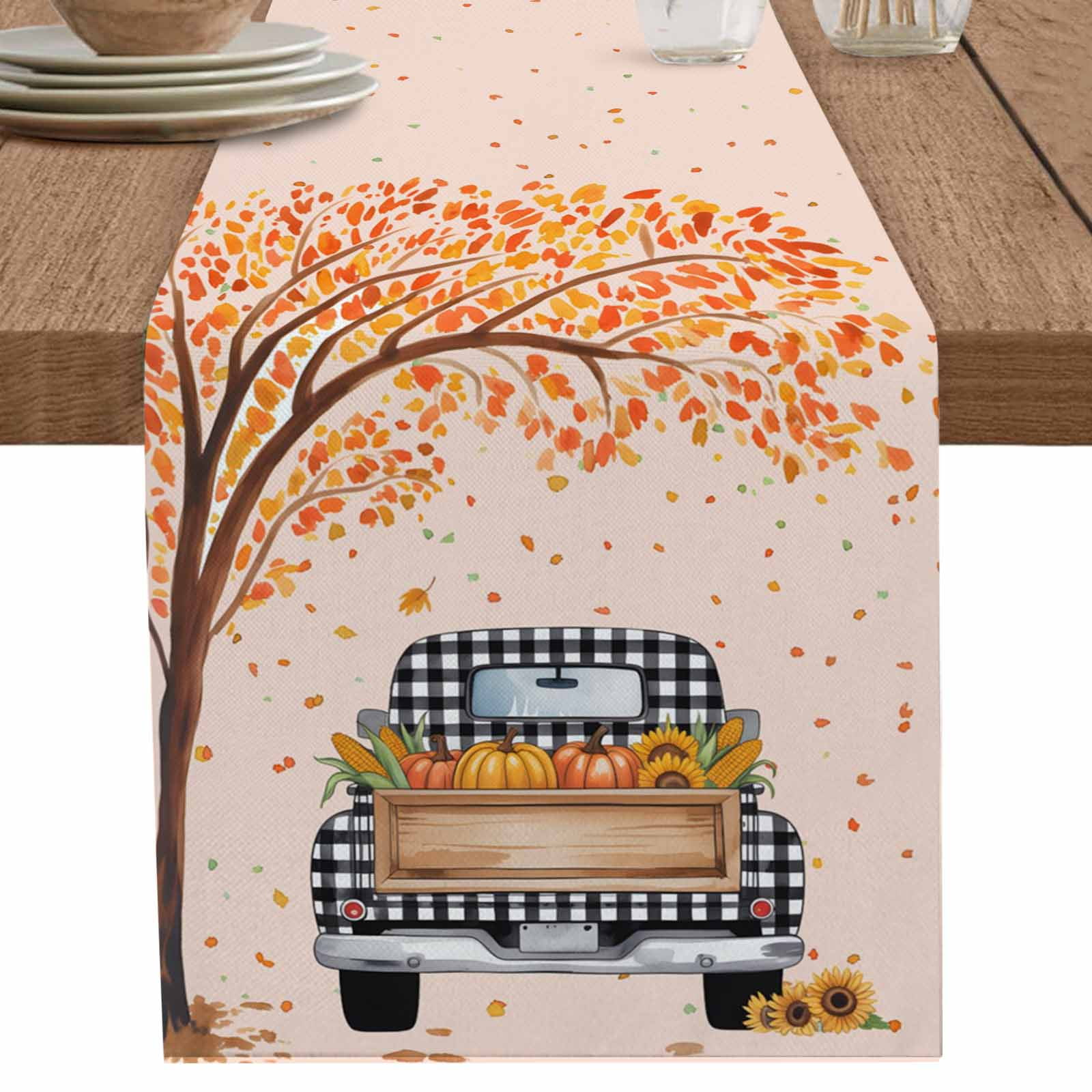 nqOlkjepod Fall Truck Table Runner 36 Inches Long Farmhouse Dress ...