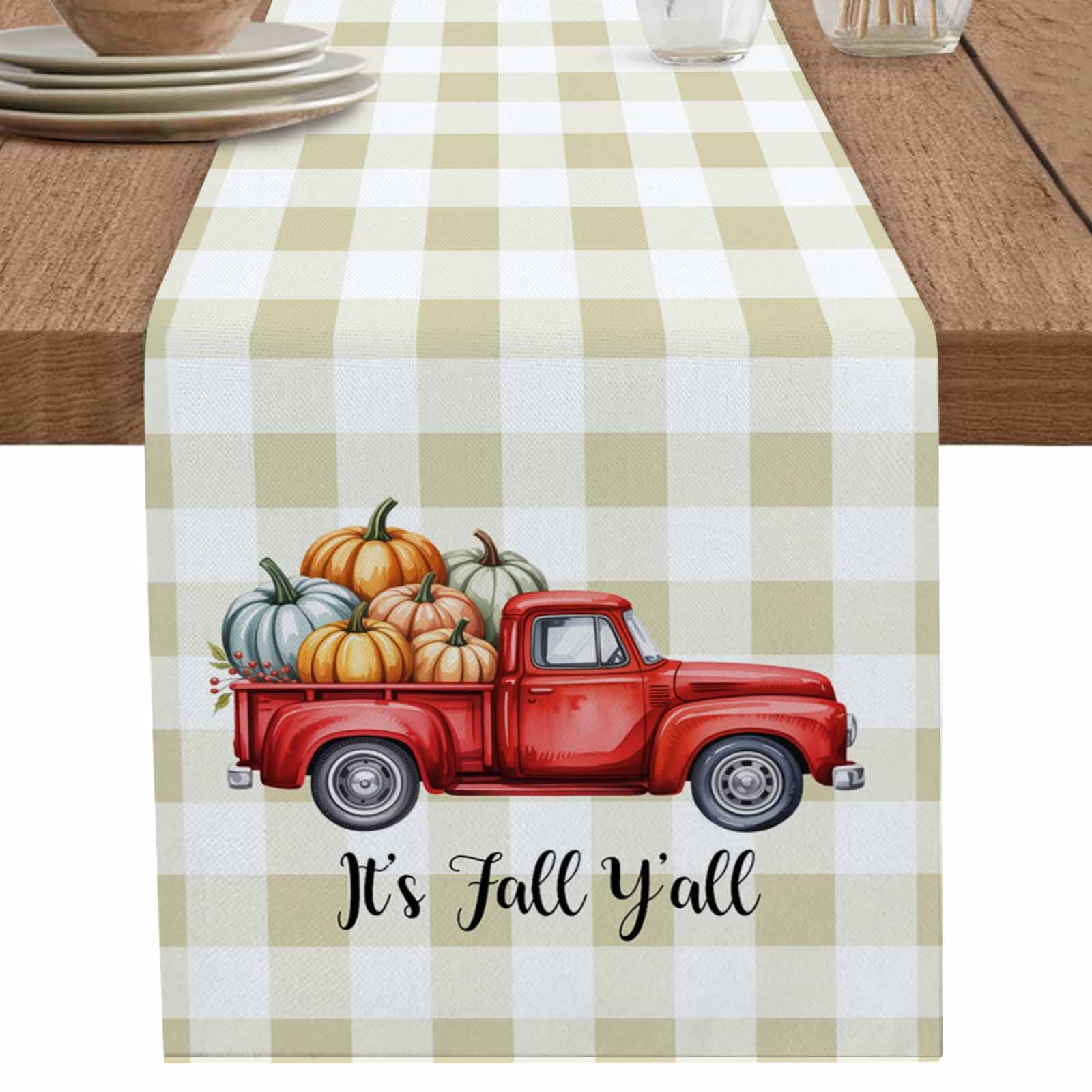 nqOlkjepod Fall Truck Table Runner 70 Inches Long Farmhouse Dress ...