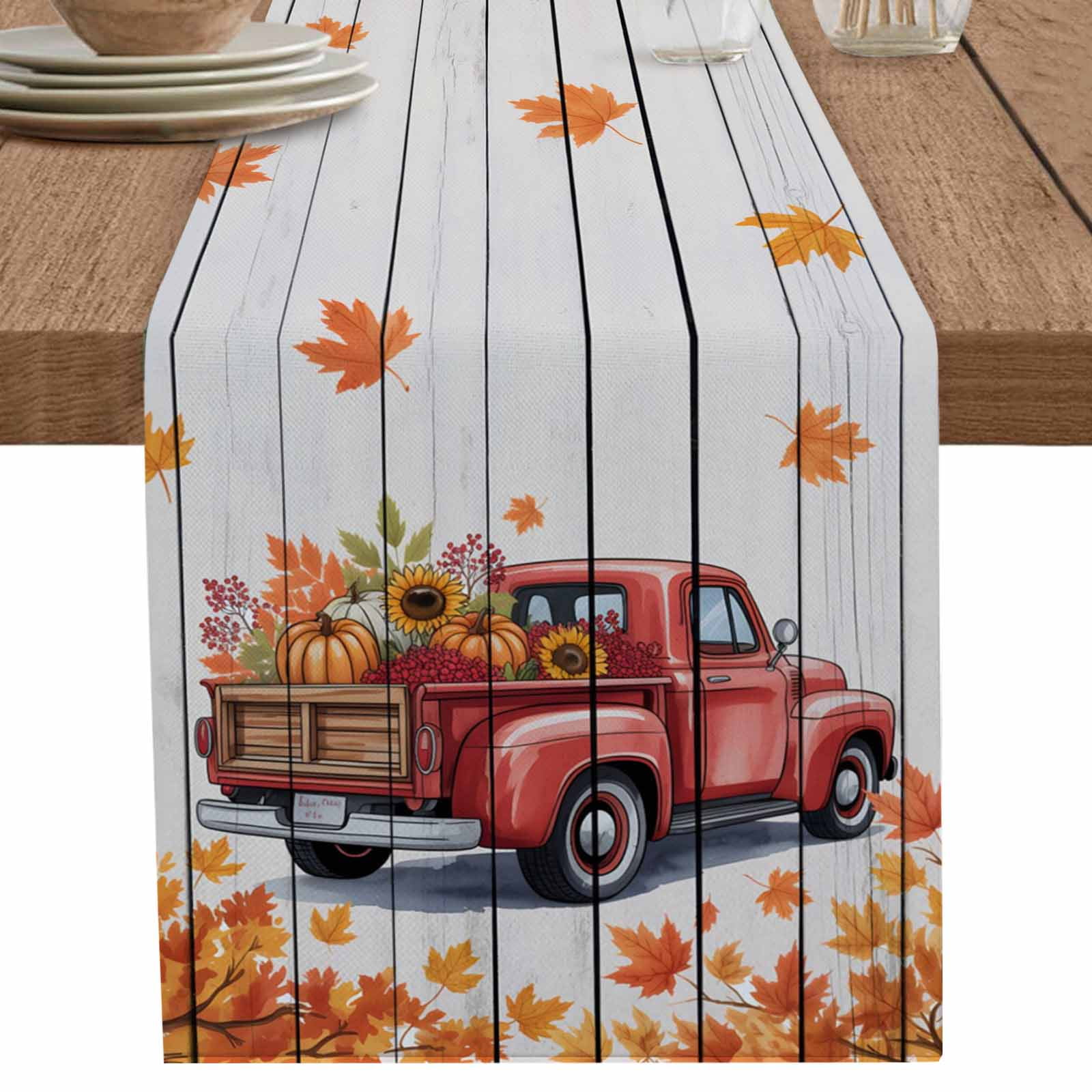 nqOlkjepod Fall Truck Table Runner 90 Inches Long Farmhouse Dress ...