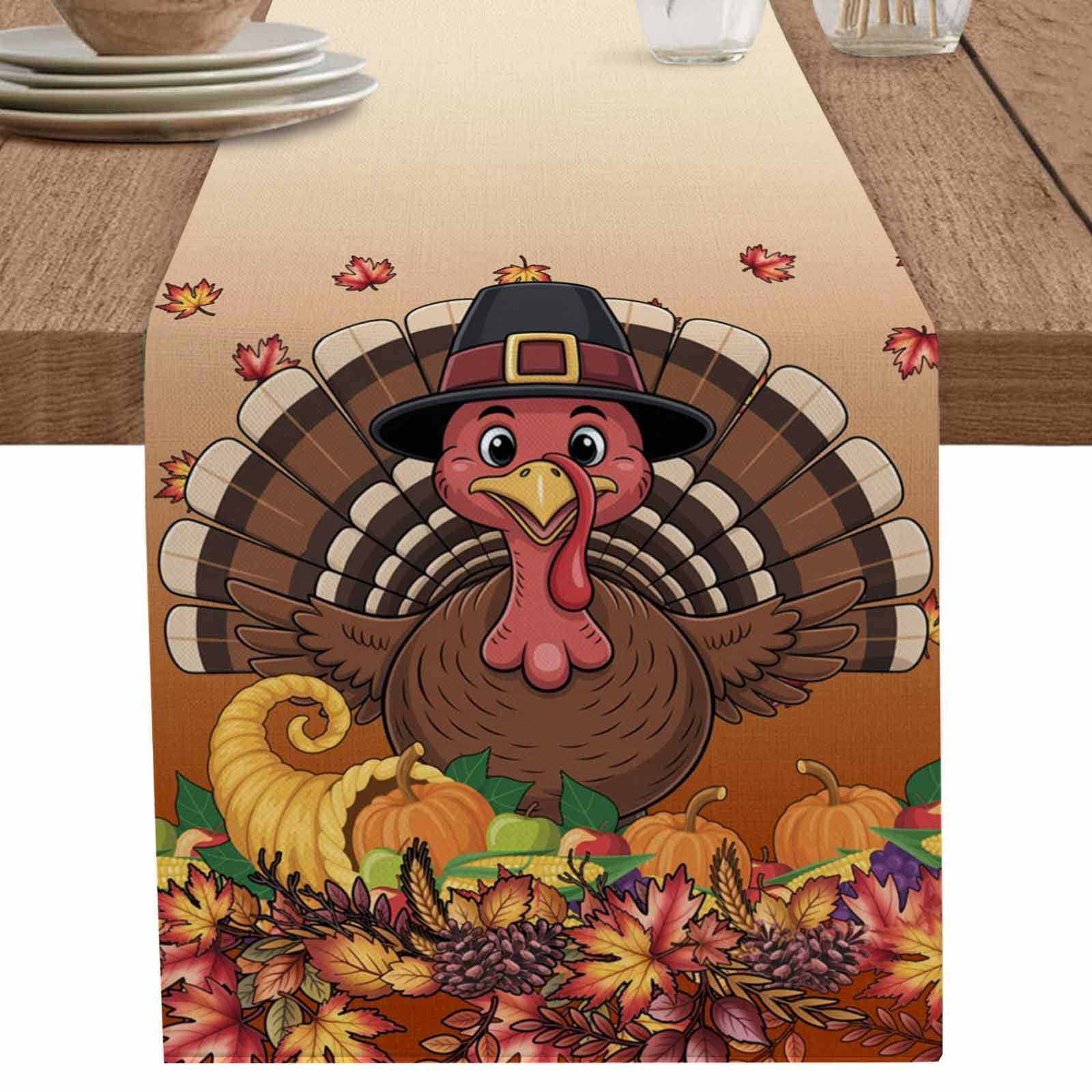 nqOlkjepod Fall Turkey Table Runner 108 Inches Long Farmhouse Dress ...