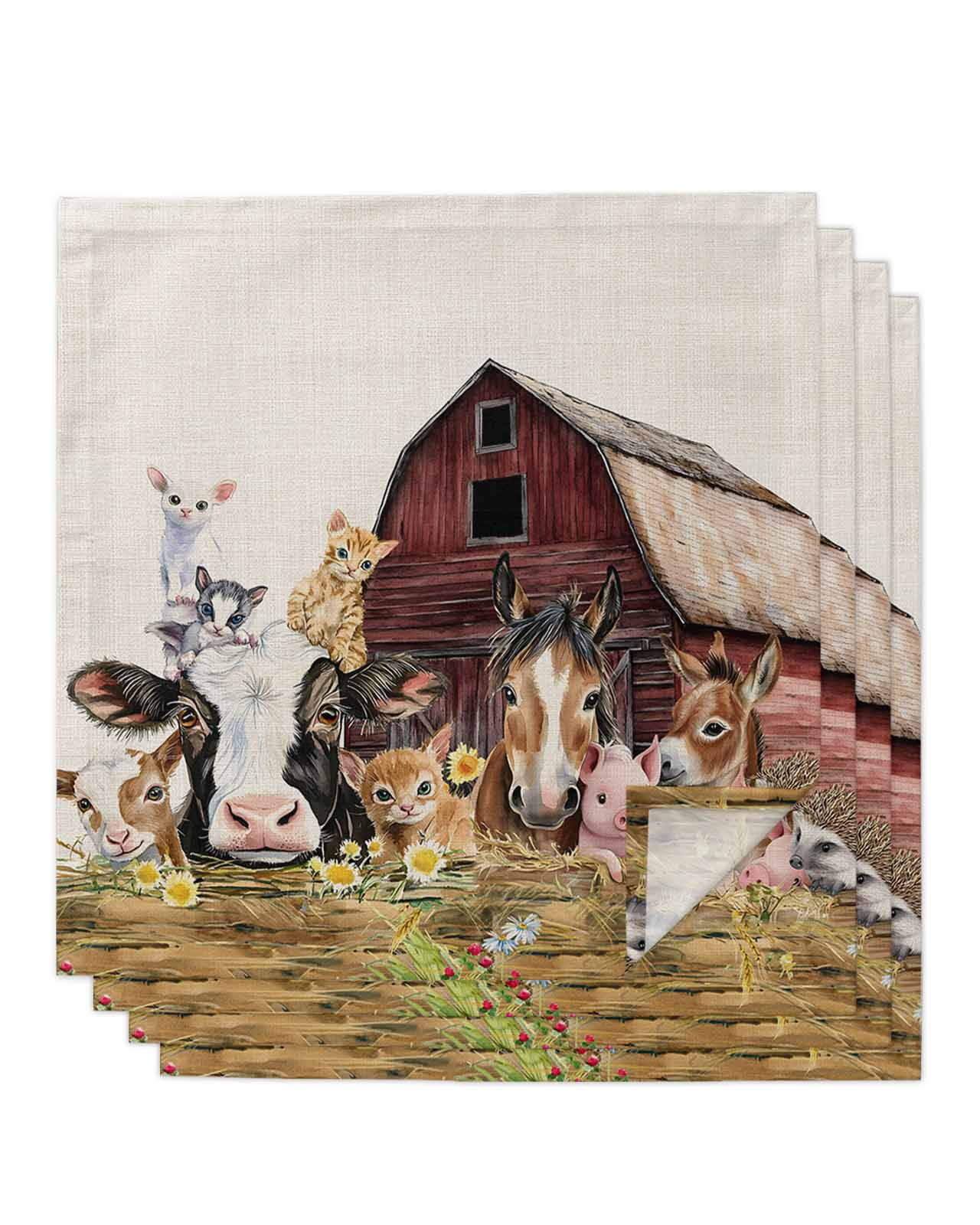 nqOlkjepod Farm Cow Pig Cloth Napkins Set of 4 Reusable Dinner Napkins ...