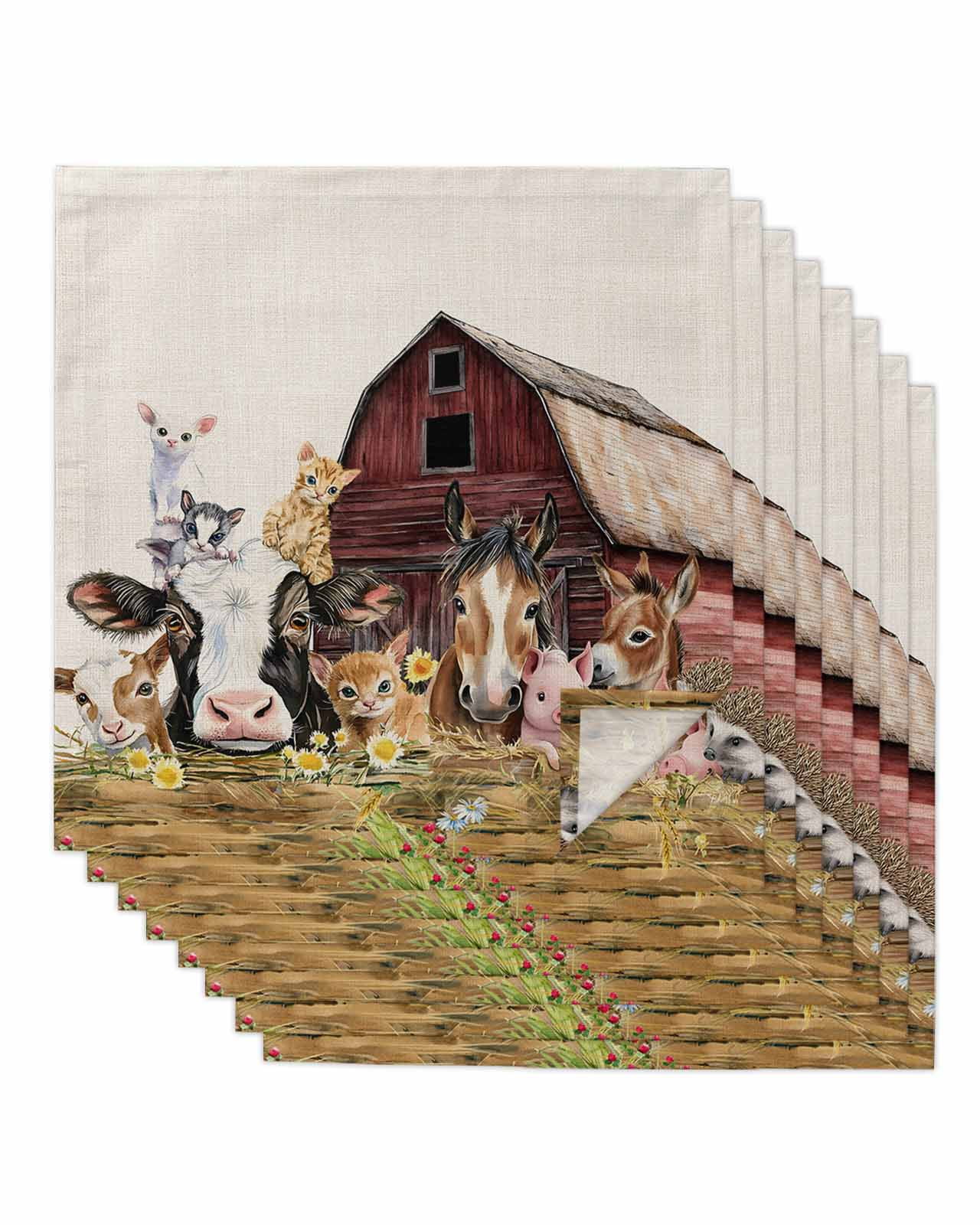 nqOlkjepod Farm Cow Pig Cloth Napkins Set of 8 Reusable Dinner Napkins ...