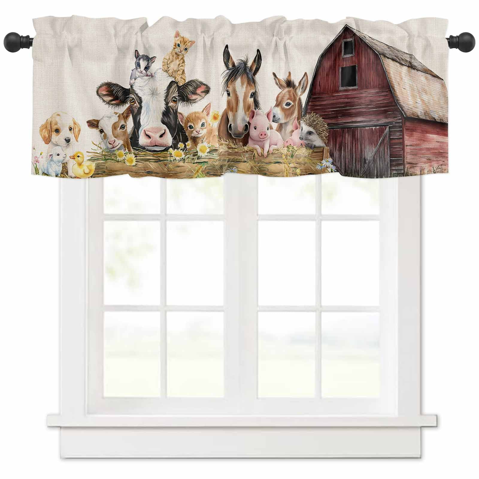 nqOlkjepod Farm Cow Pig Farmhouse Short Window Curtain Valances ...