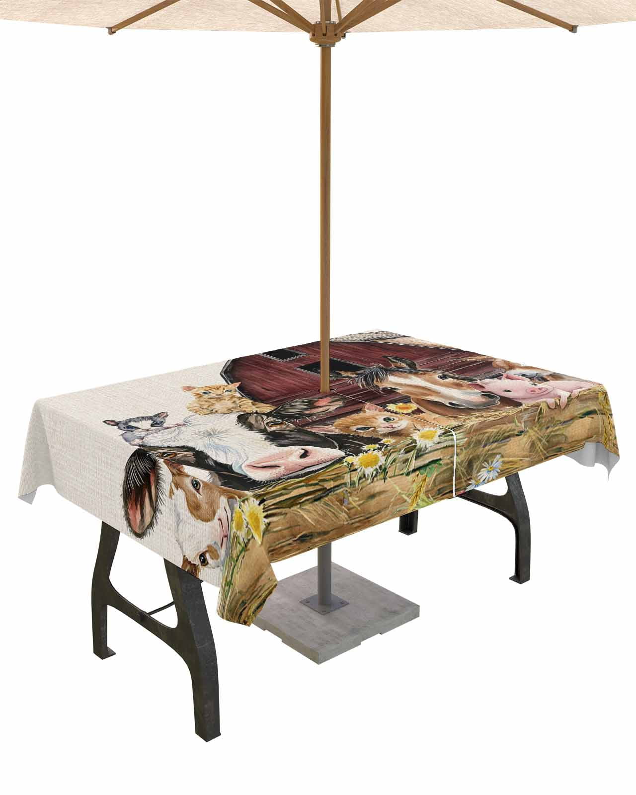 nqOlkjepod Farm Cow Pig Outdoor Tablecloth with Umbrella Hole & Zipper ...