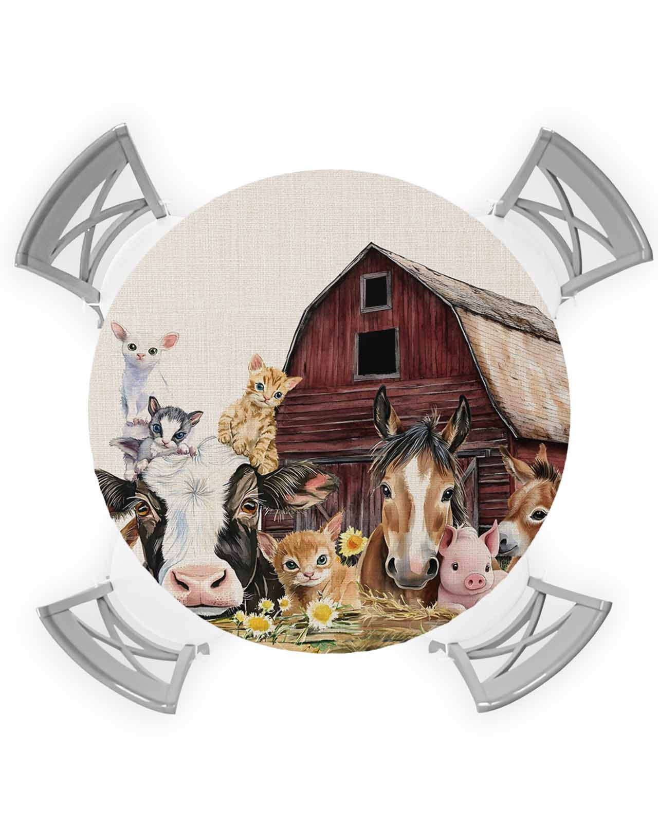 nqOlkjepod Farm Cow Pig Round Tablecloth, Fitted Table Cover with ...