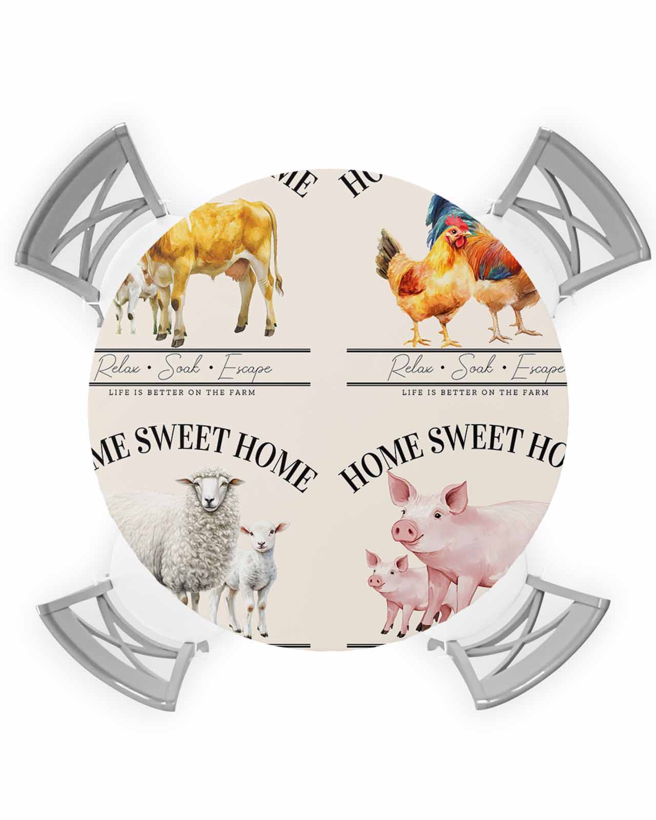 nqOlkjepod Farmhouse Animals Round Tablecloth, Fitted Table Cover with ...