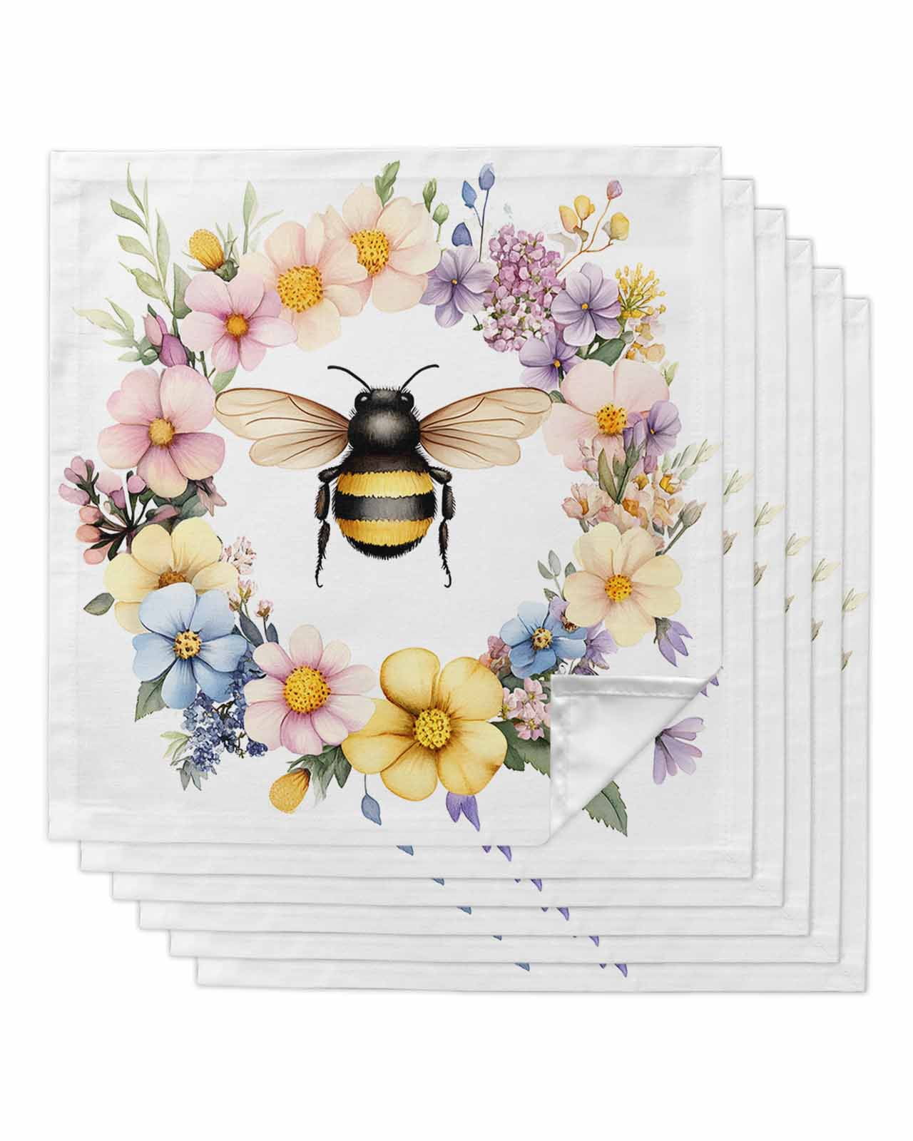 nqOlkjepod Farmhouse Bee Wreath Cloth Napkins Set of 6 Reusable Dinner ...