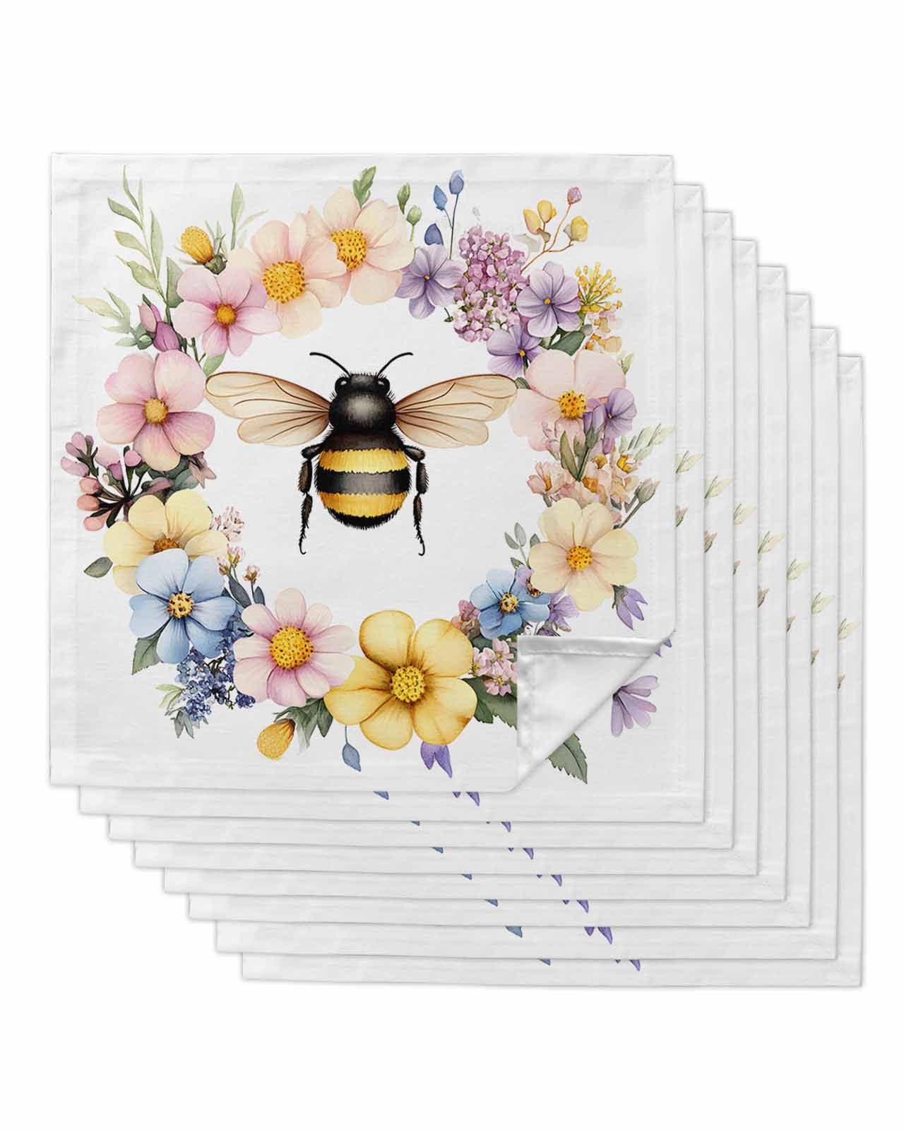 nqOlkjepod Farmhouse Bee Wreath Cloth Napkins Set of 8 Reusable Dinner ...