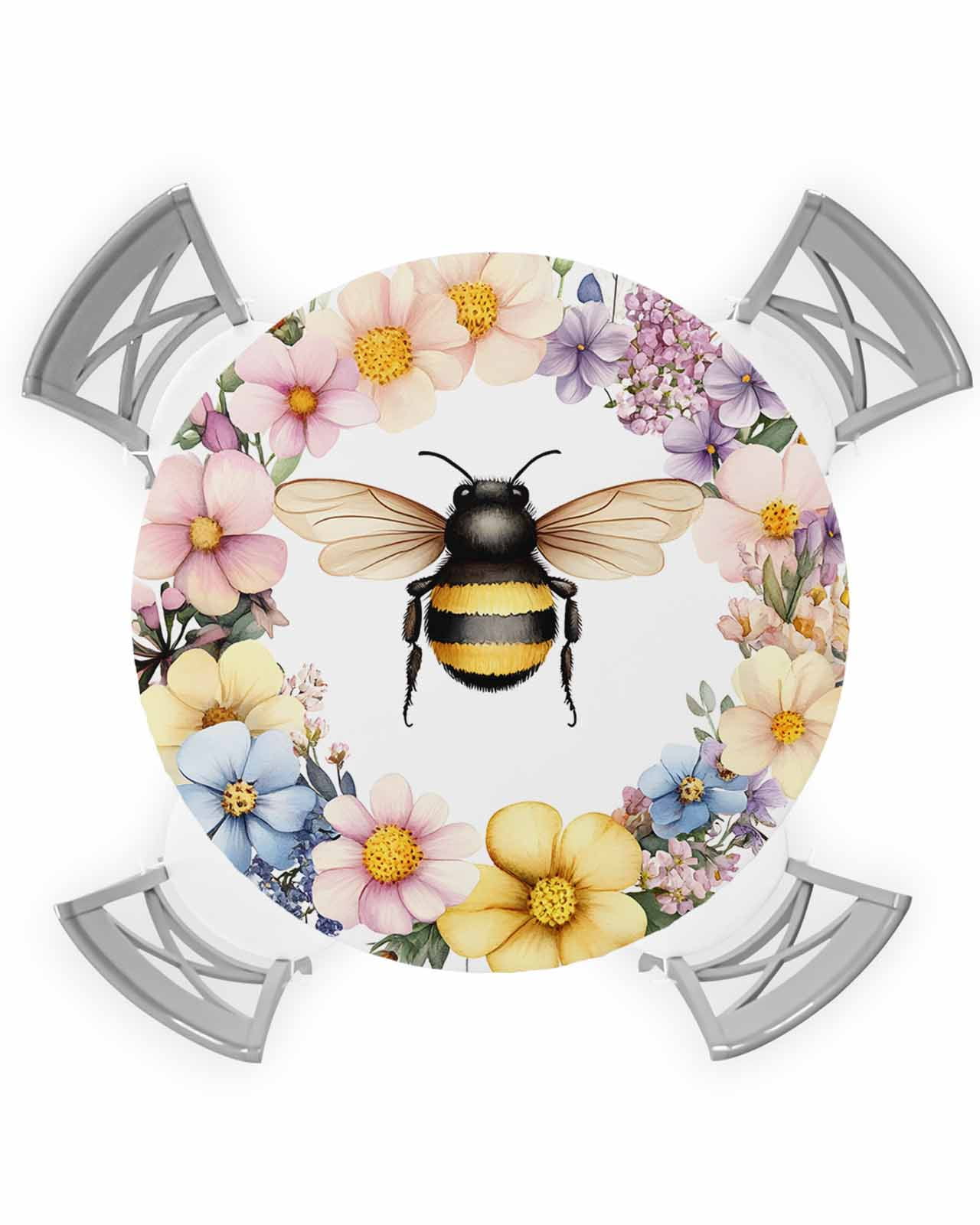 nqOlkjepod Farmhouse Bee Wreath Round Tablecloth, Fitted Table Cover ...