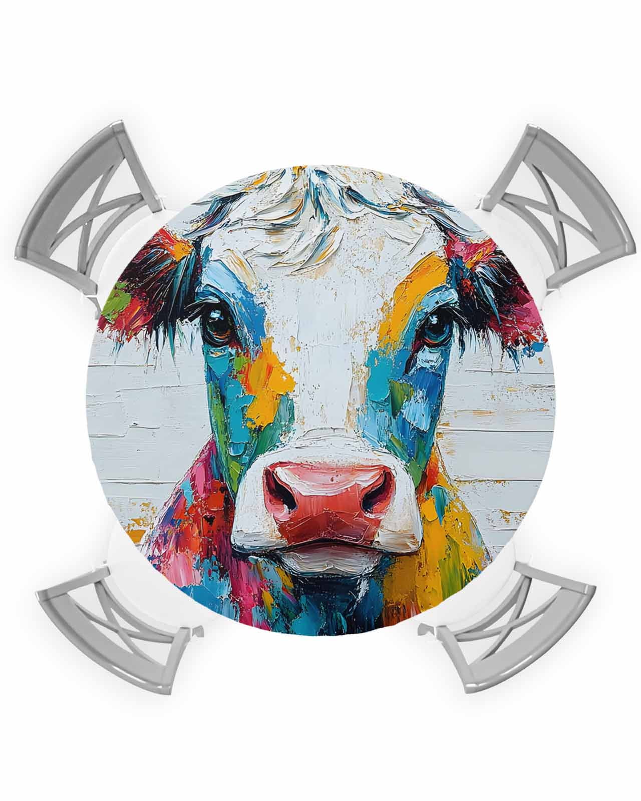 nqOlkjepod Farmhouse Cow Round Tablecloth, Fitted Table Cover with ...