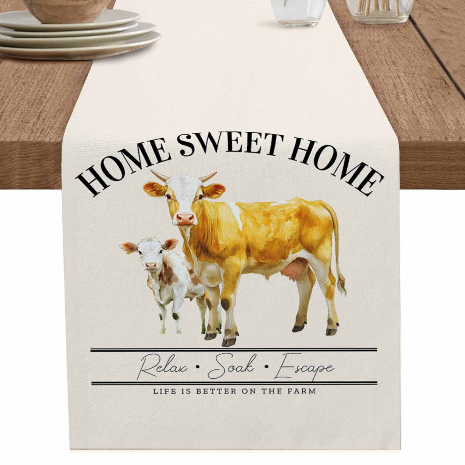 nqOlkjepod Farmhouse Cow Table Runner 60 Inches Long Farmhouse Dress ...