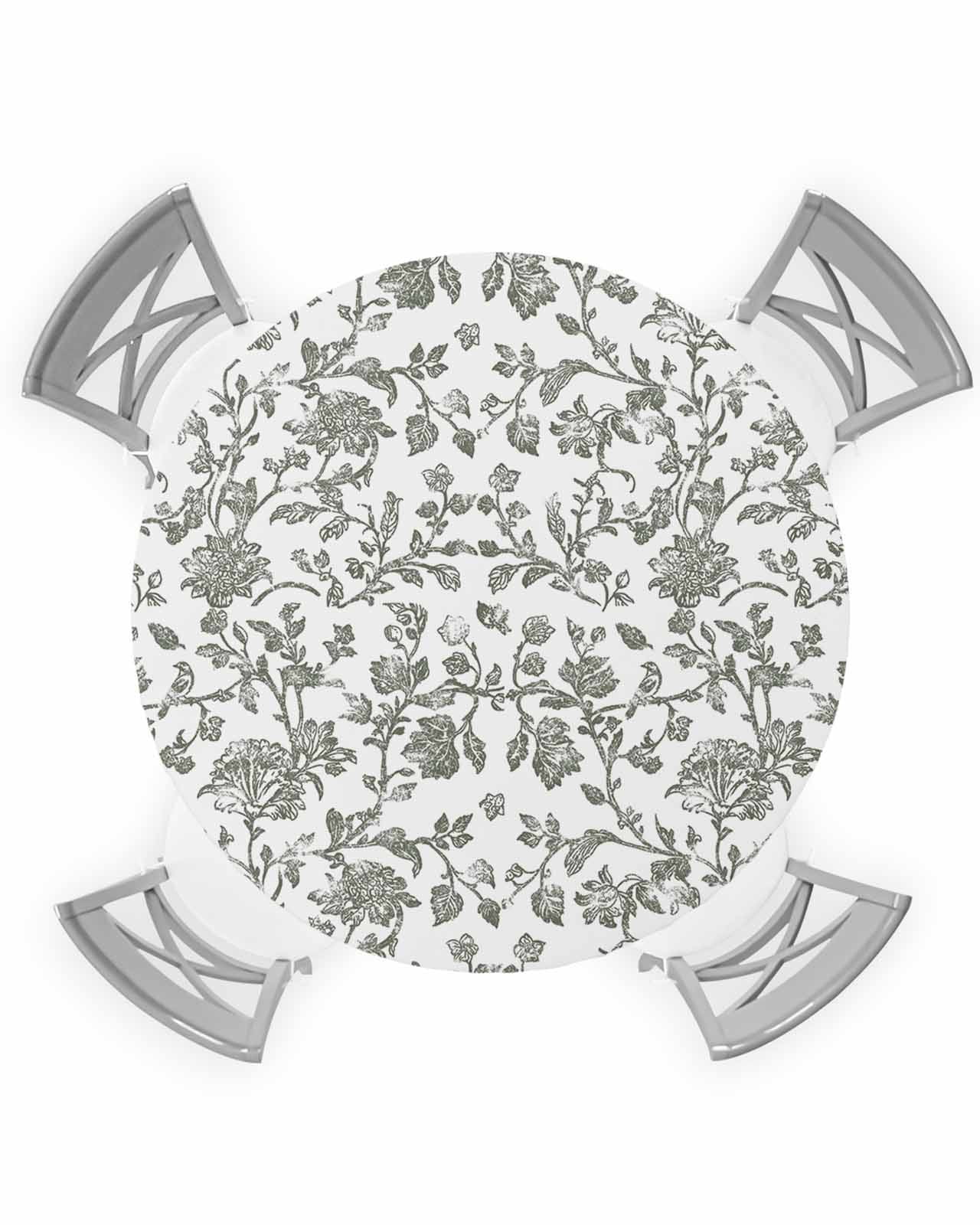 nqOlkjepod Farmhouse Flowers Round Tablecloth, Fitted Table Cover with ...