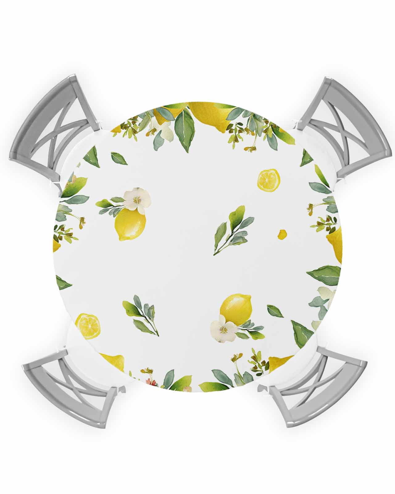 nqOlkjepod Farmhouse Lemon Round Tablecloth, Fitted Table Cover with ...
