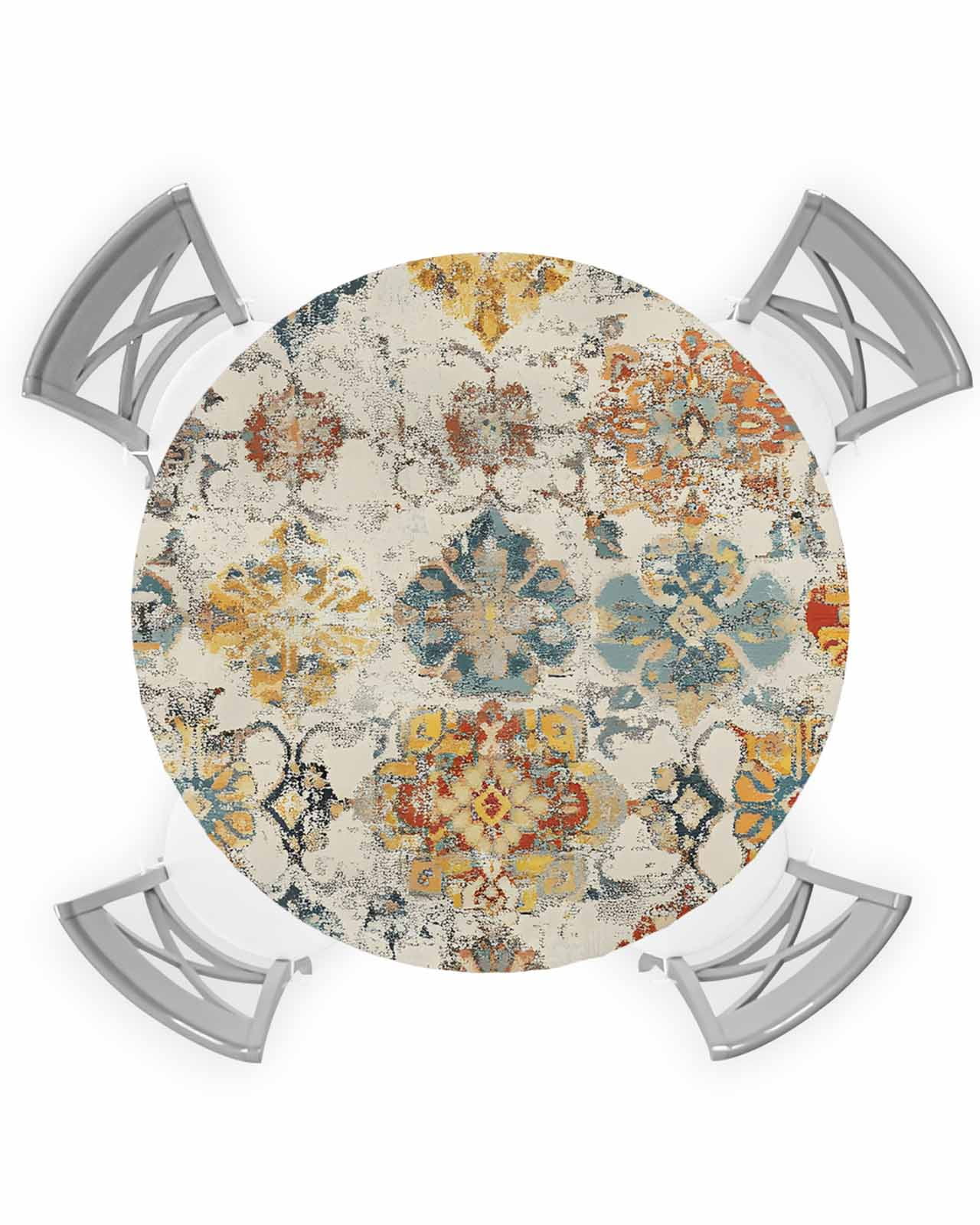 nqOlkjepod Farmhouse Morocco Round Tablecloth, Fitted Table Cover with ...