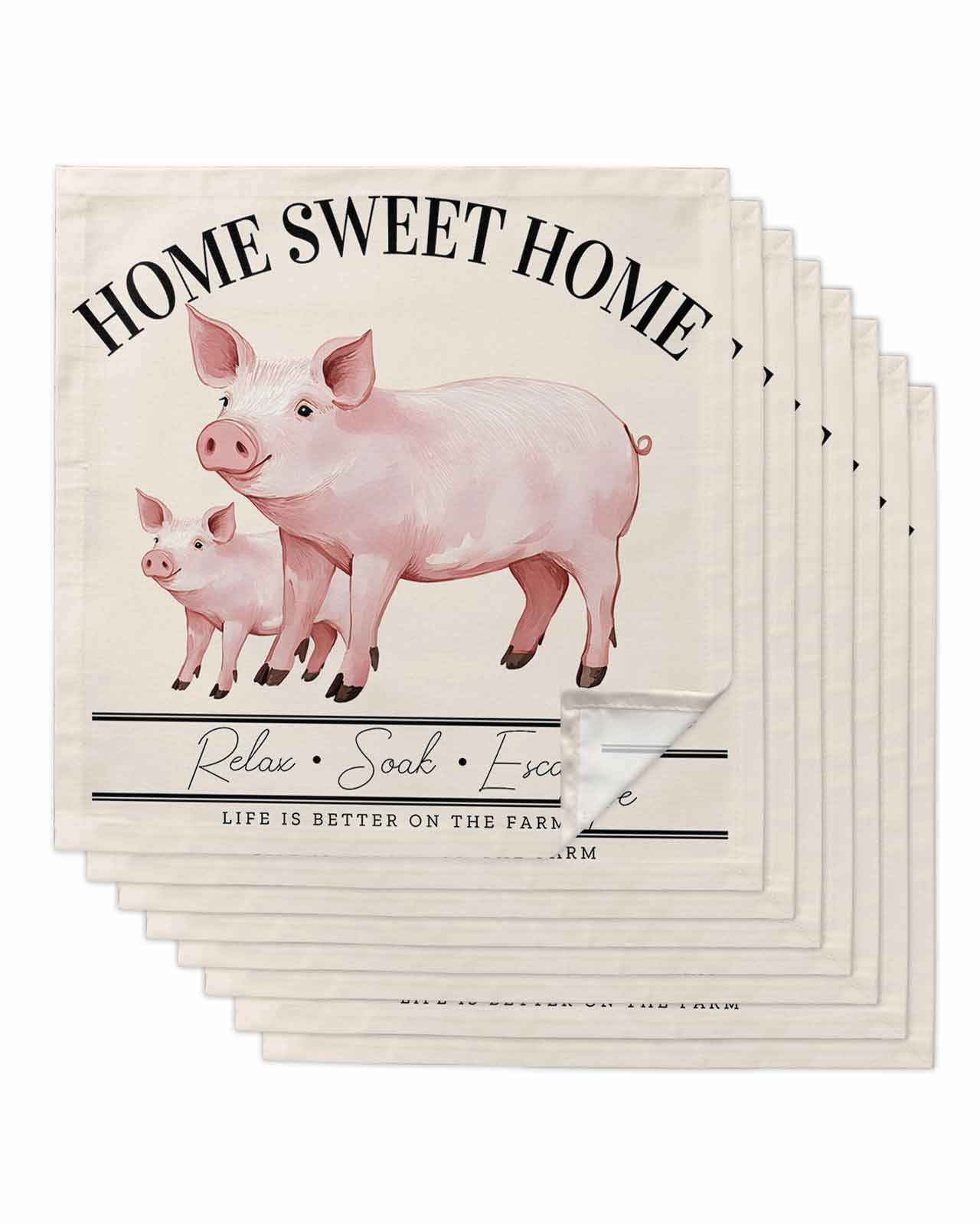 nqOlkjepod Farmhouse Pig Cloth Napkins Set of 8 Reusable Dinner Napkins ...