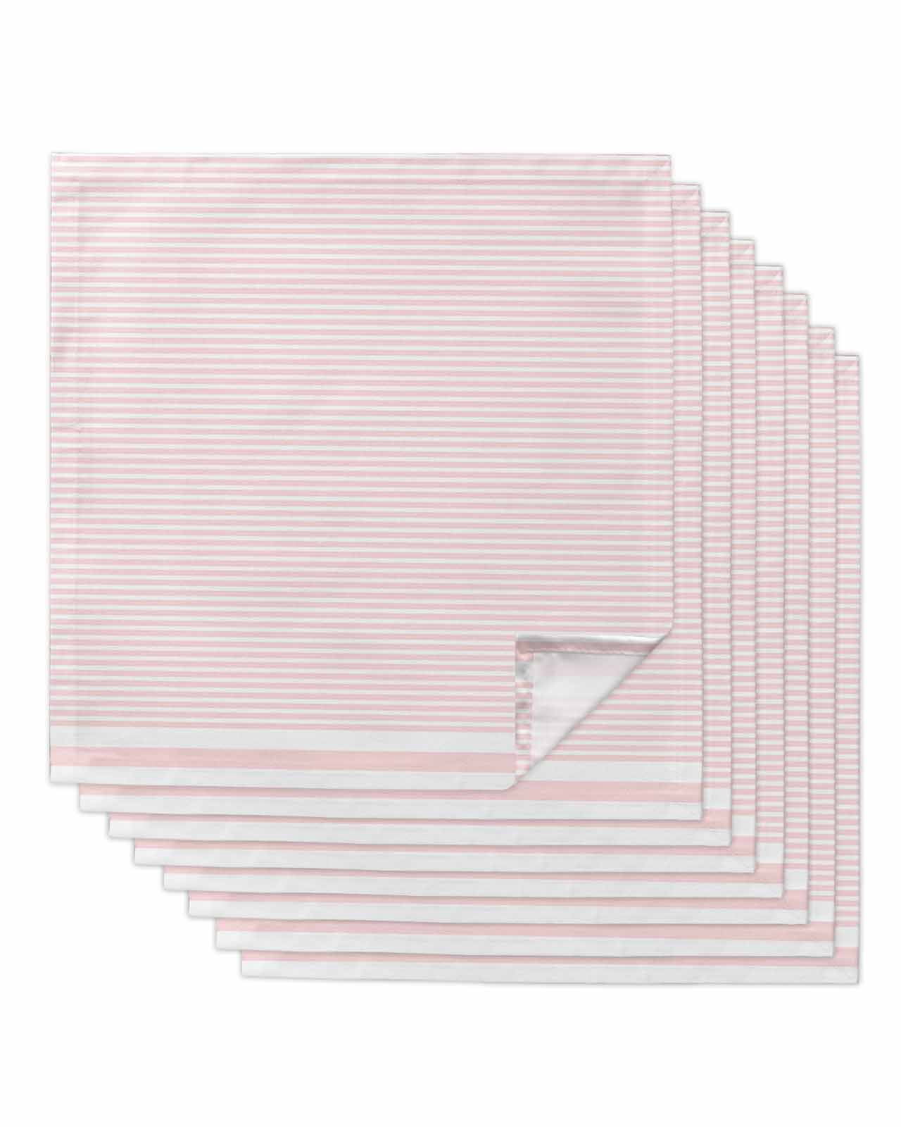 nqOlkjepod Farmhouse Pink White Striped Cloth Napkins Set of 8 Reusable ...