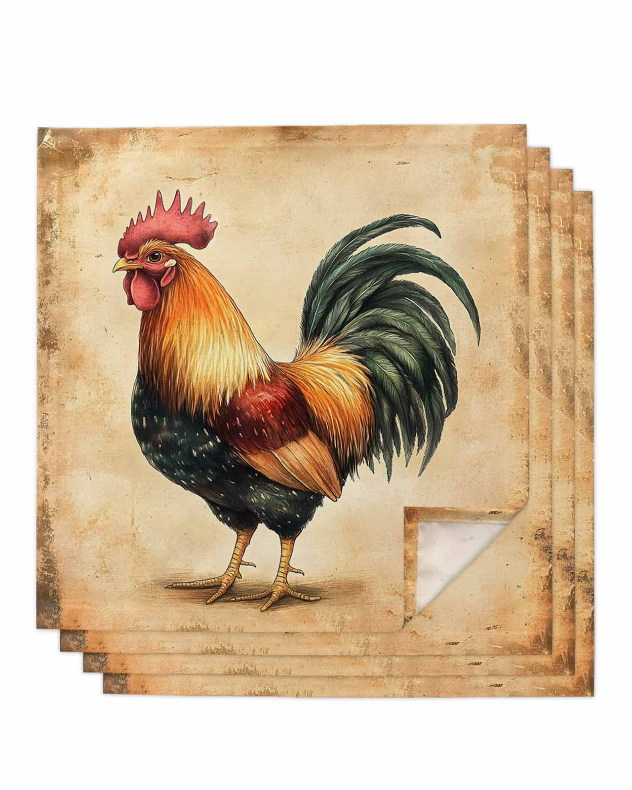 nqOlkjepod Farmhouse Rooster Cloth Napkins Set of 4 Reusable Dinner ...