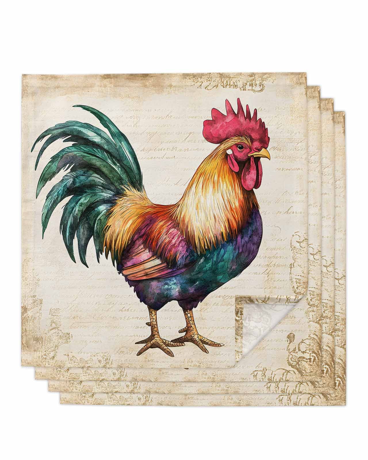 nqOlkjepod Farmhouse Rooster Cloth Napkins Set of 4 Reusable Dinner ...