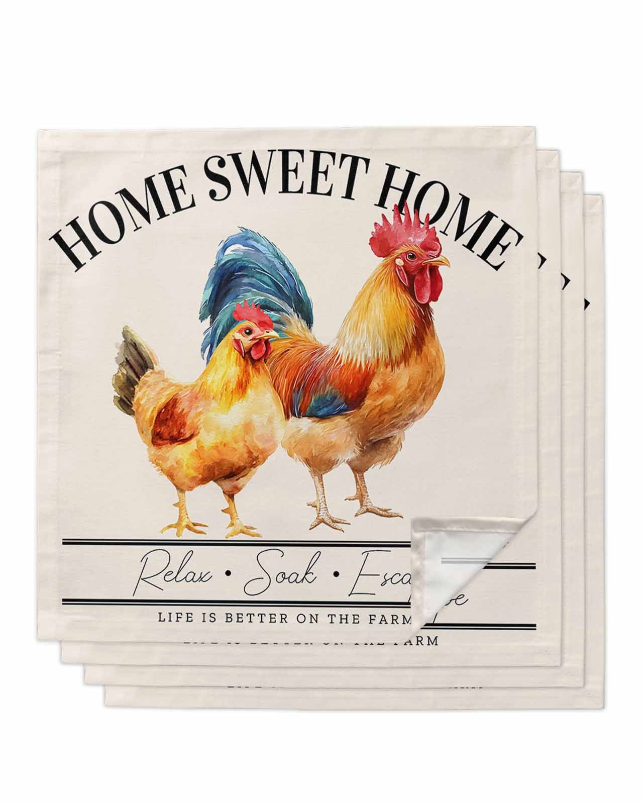 nqOlkjepod Farmhouse Rooster Cloth Napkins Set of 4 Reusable Dinner ...