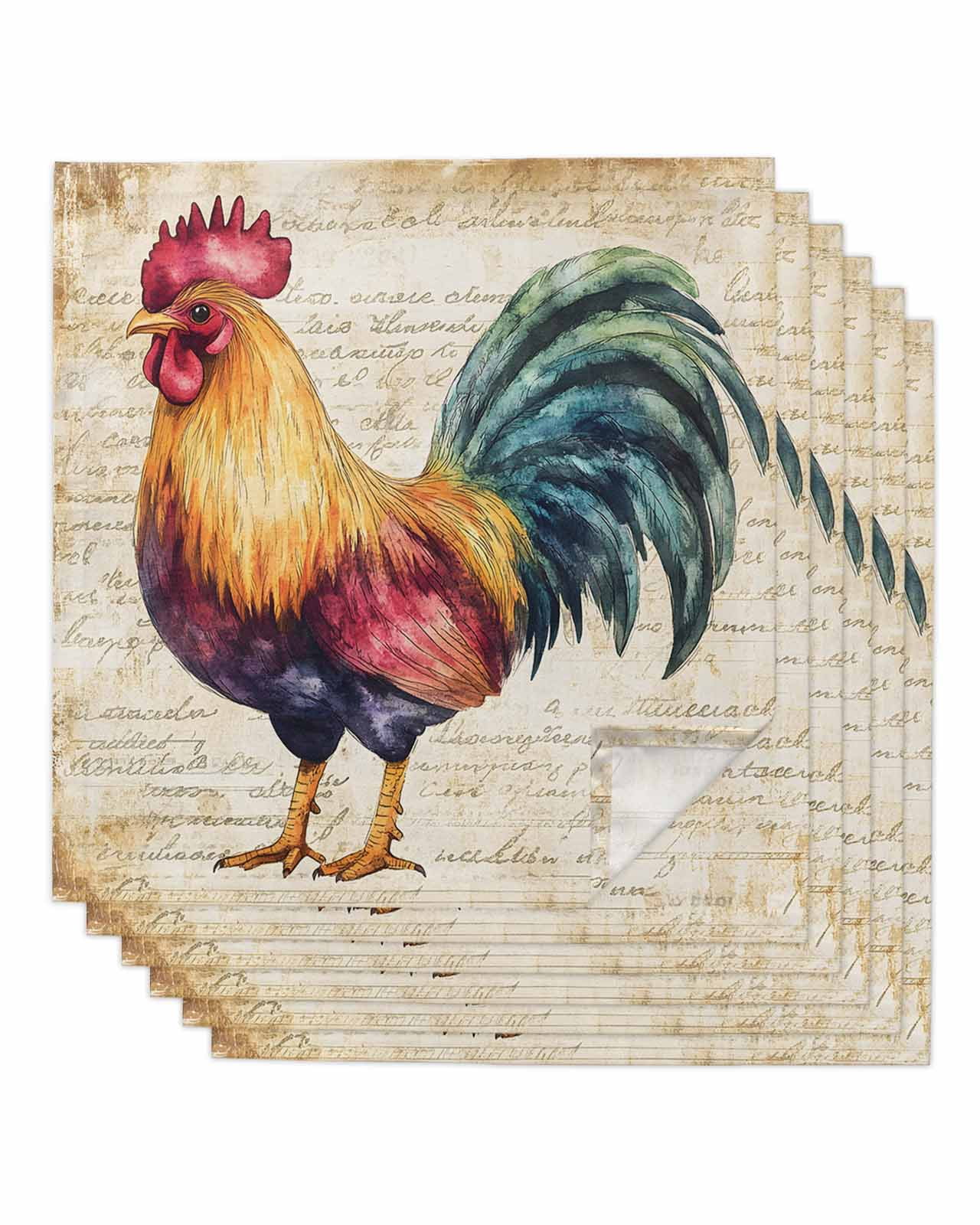 nqOlkjepod Farmhouse Rooster Cloth Napkins Set of 6 Reusable Dinner ...