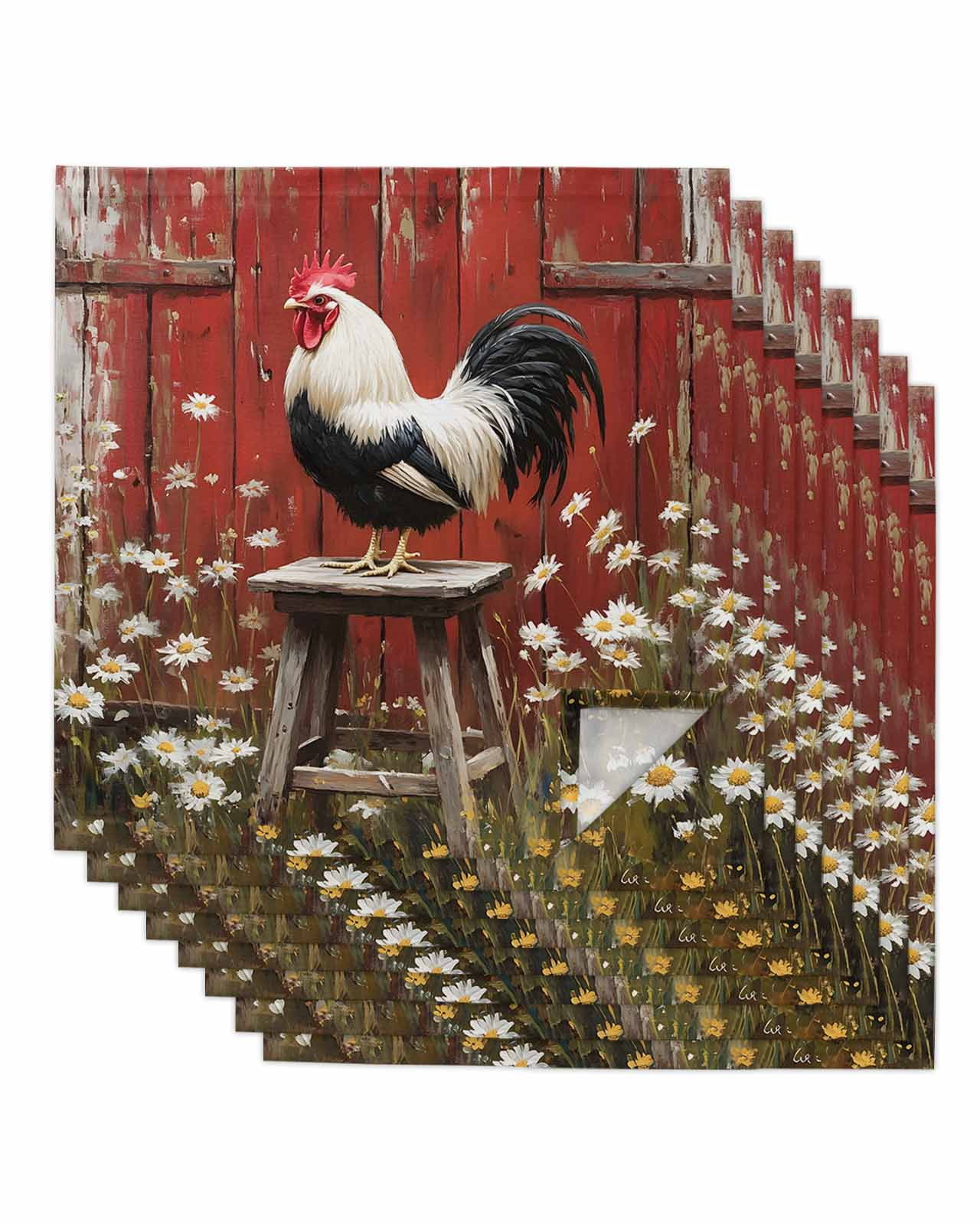 nqOlkjepod Farmhouse Rooster Cloth Napkins Set of 8 Reusable Dinner ...