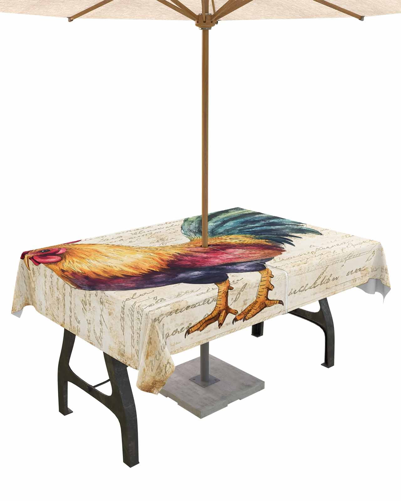 nqOlkjepod Farmhouse Rooster Outdoor Tablecloth with Umbrella Hole ...