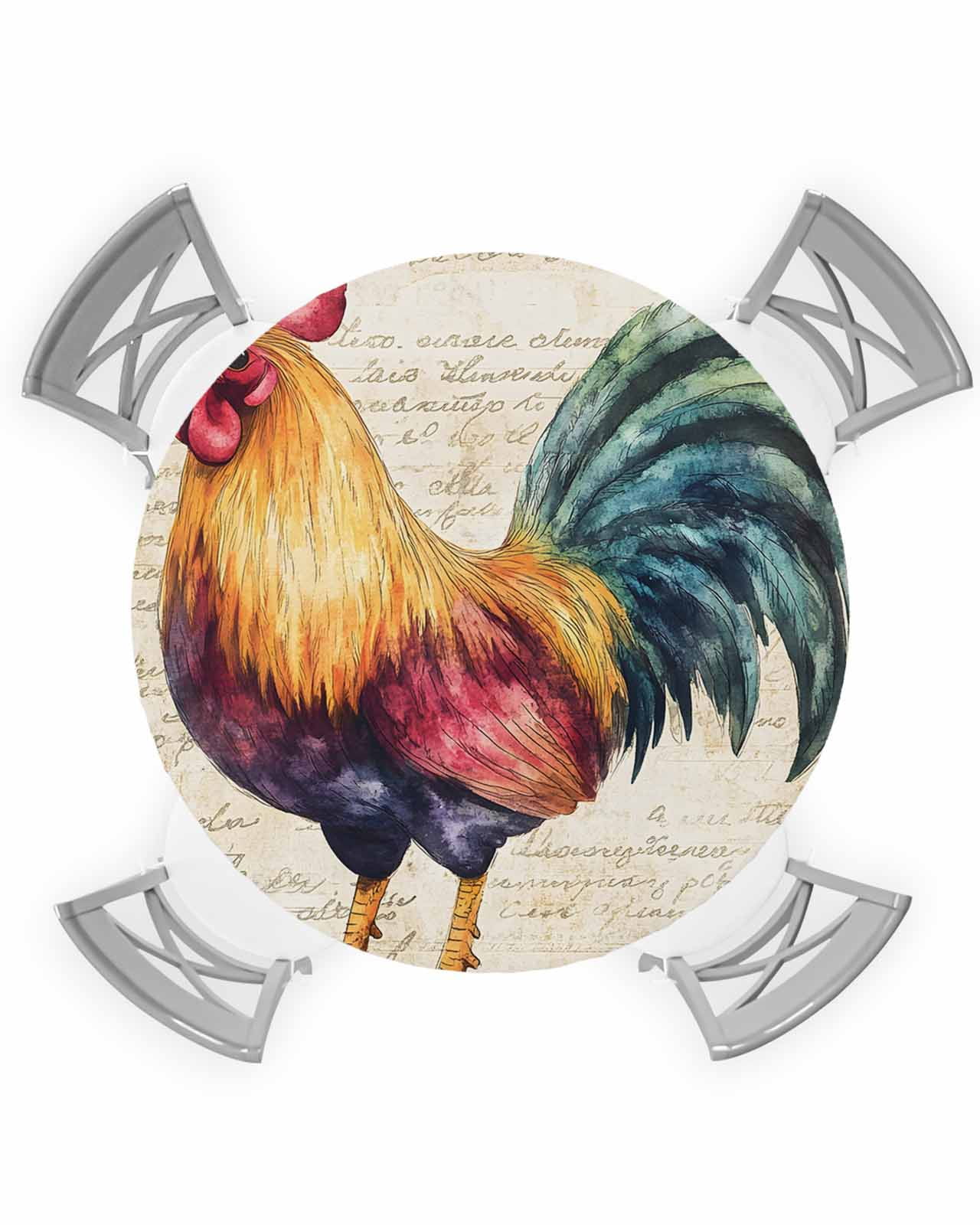 nqOlkjepod Farmhouse Rooster Round Tablecloth, Fitted Table Cover with ...