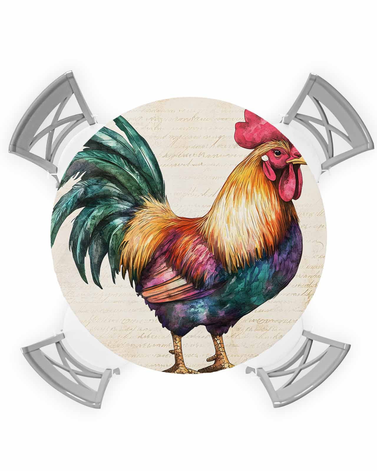 nqOlkjepod Farmhouse Rooster Round Tablecloth, Fitted Table Cover with ...
