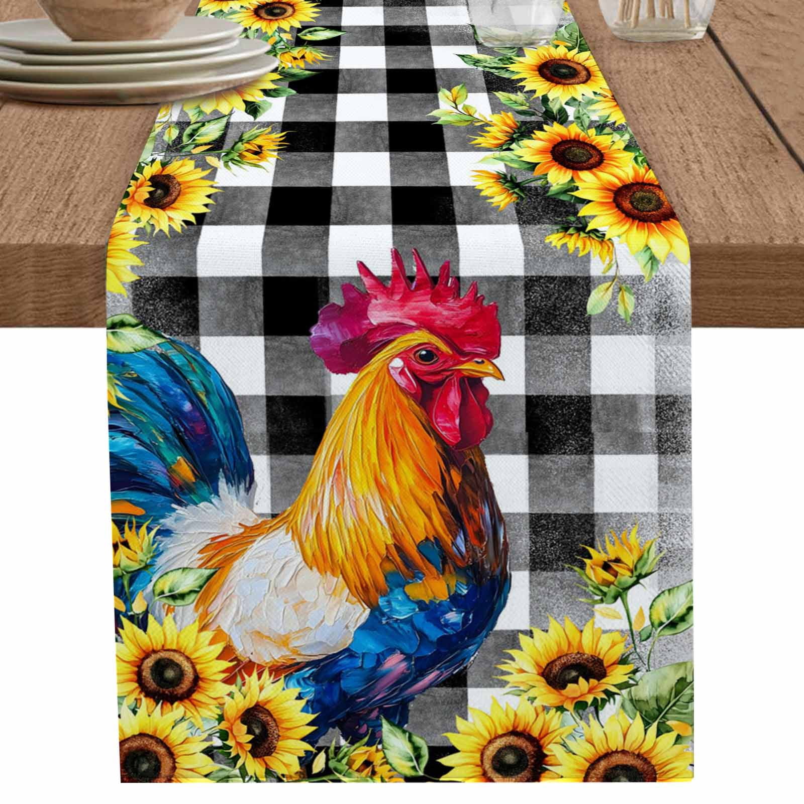 nqOlkjepod Farmhouse Rooster Table Runner 90 Inches Long Farmhouse ...