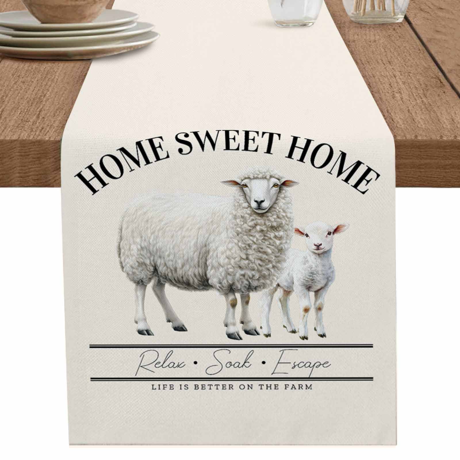 nqOlkjepod Farmhouse Sheep Table Runner 72 Inches Long Farmhouse Dress ...
