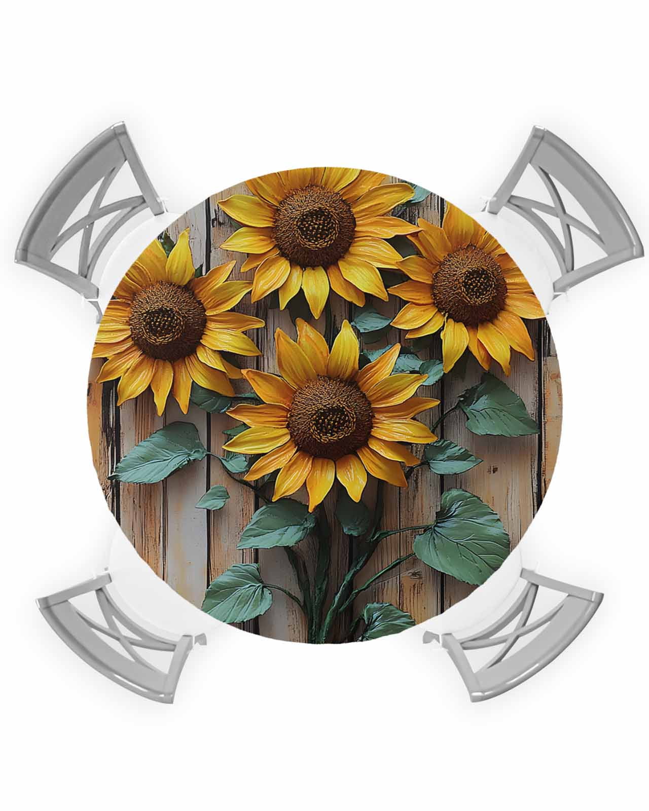 nqOlkjepod Farmhouse Sunflower Round Tablecloth, Fitted Table Cover ...