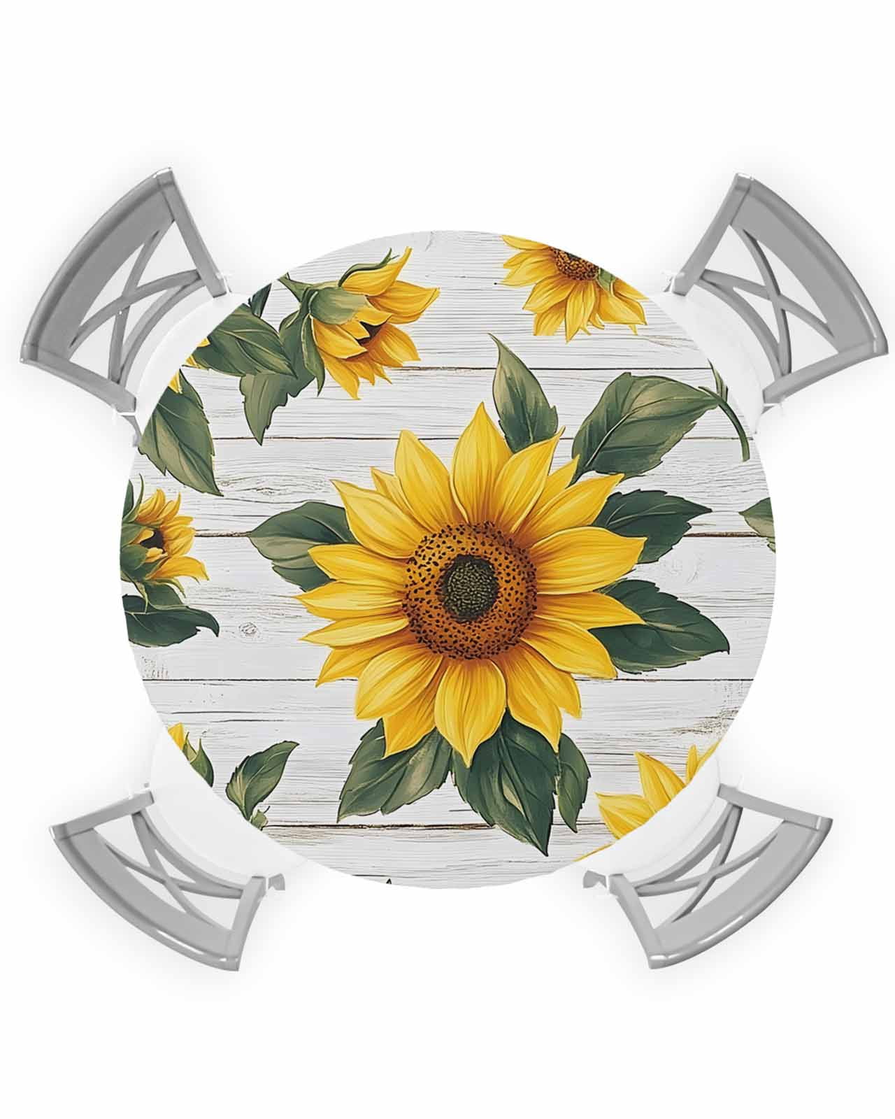 nqOlkjepod Farmhouse Sunflowers Round Tablecloth, Fitted Table Cover ...