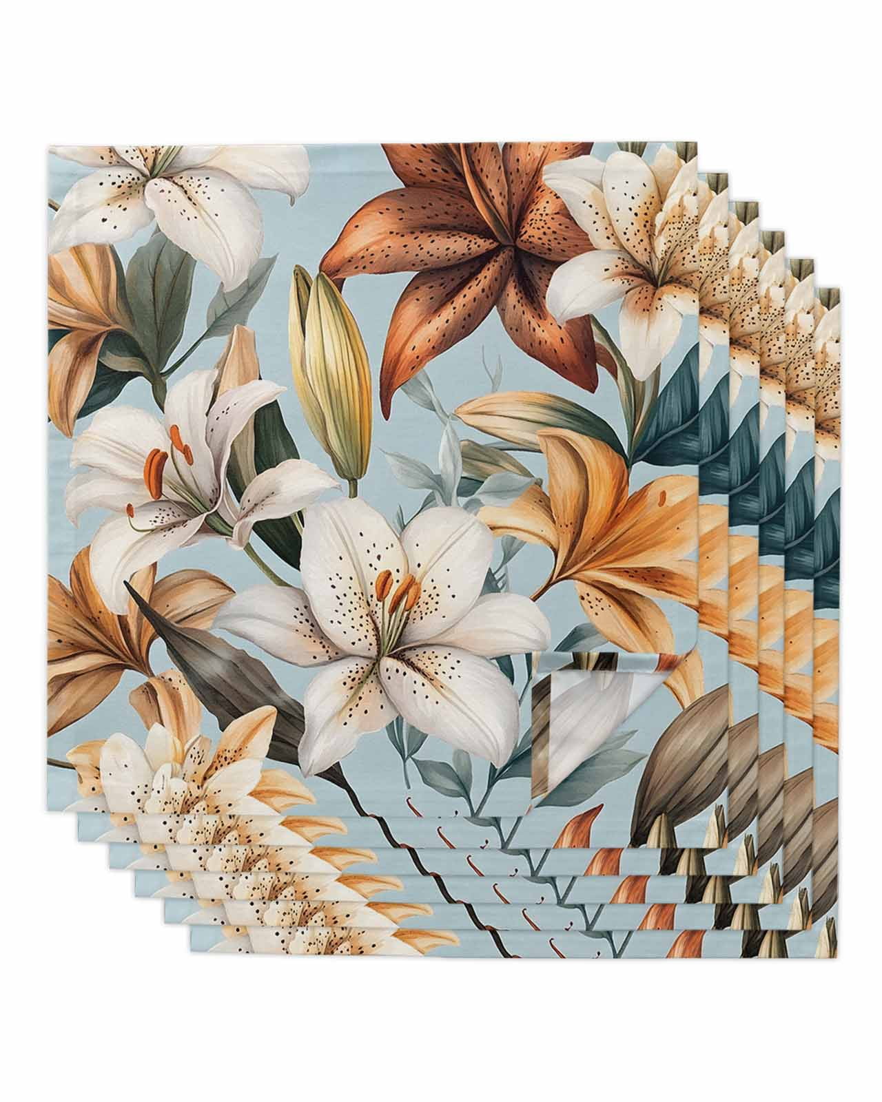 nqOlkjepod Flower Floral Cloth Napkins Set of 6 Reusable Dinner Napkins ...