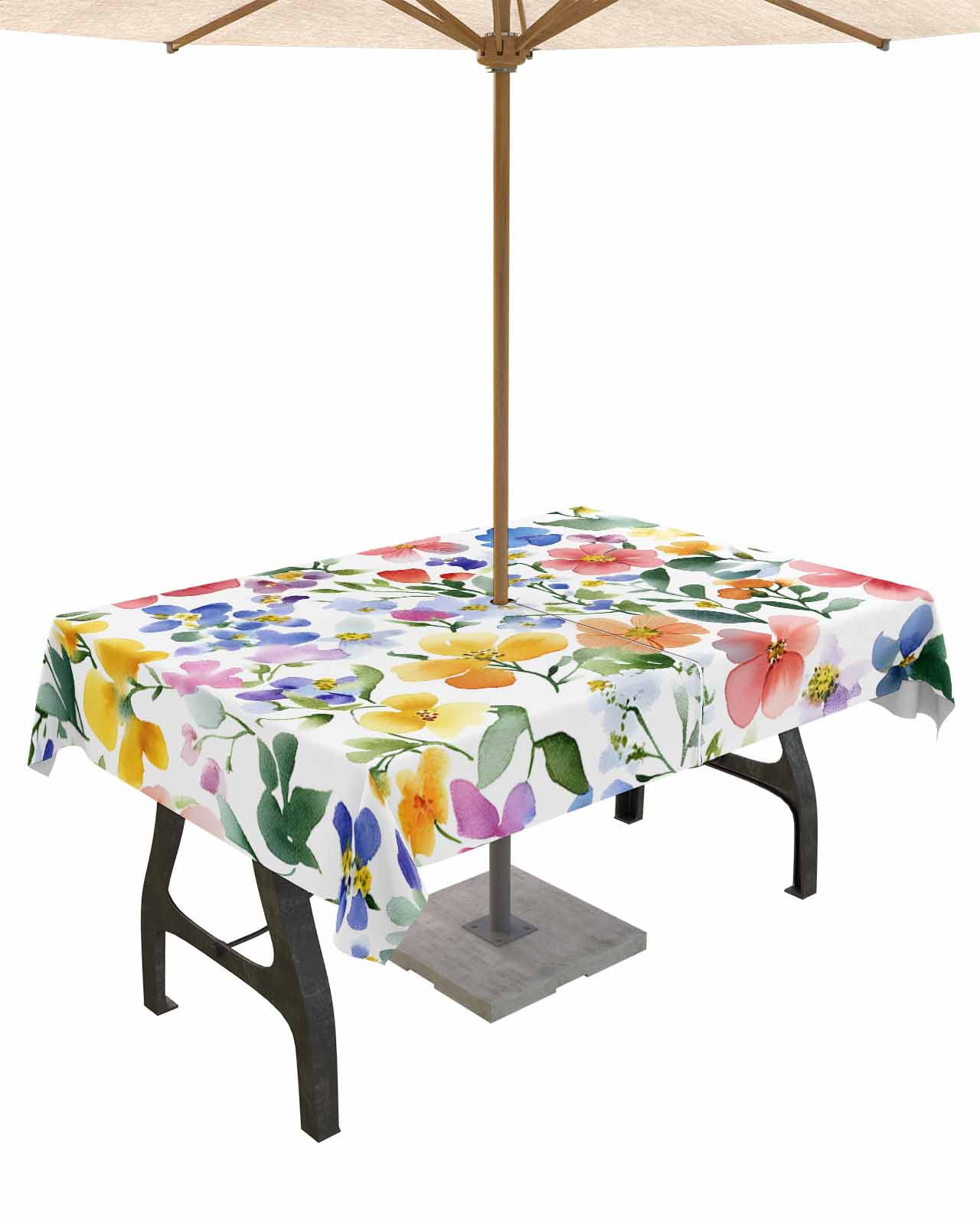 nqOlkjepod Flower Floral Outdoor Tablecloth with Umbrella Hole & Zipper ...