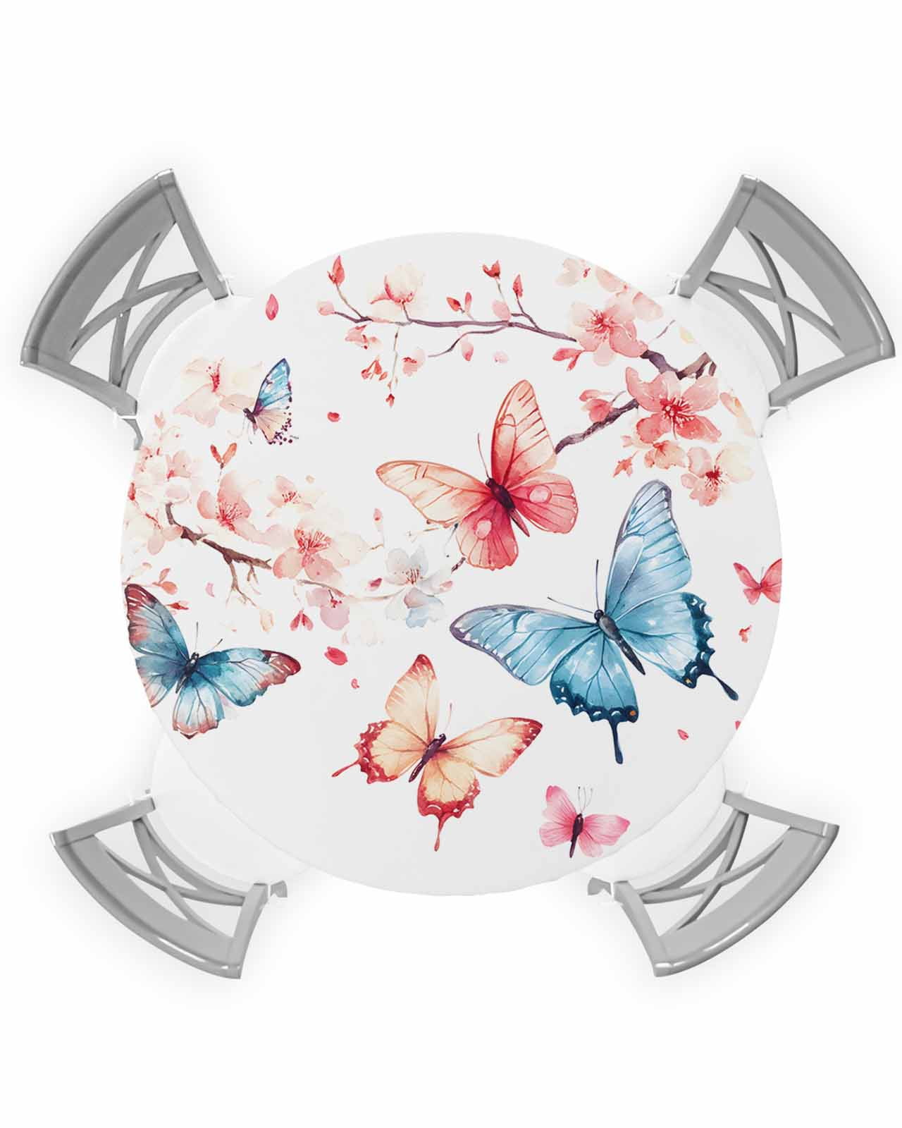 nqOlkjepod Flowers Butterfly Round Tablecloth, Fitted Table Cover with ...