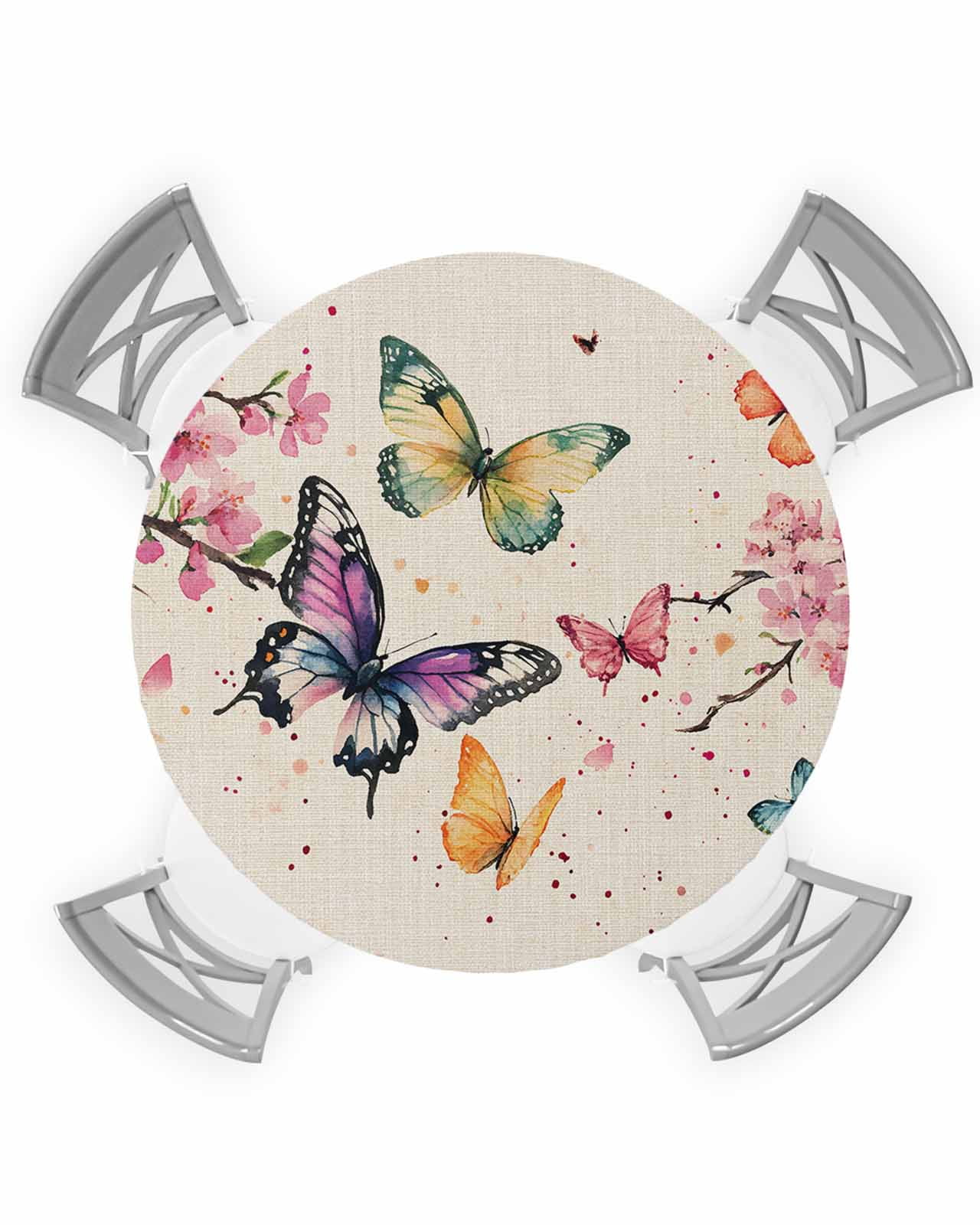 nqOlkjepod Flowers Butterfly Round Tablecloth, Fitted Table Cover with ...
