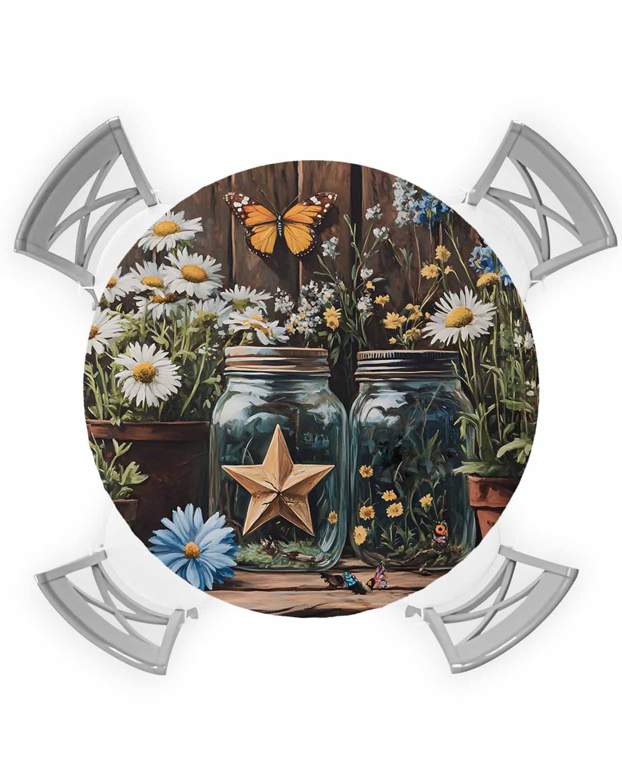 nqOlkjepod Flowers Floral Round Tablecloth, Fitted Table Cover with ...