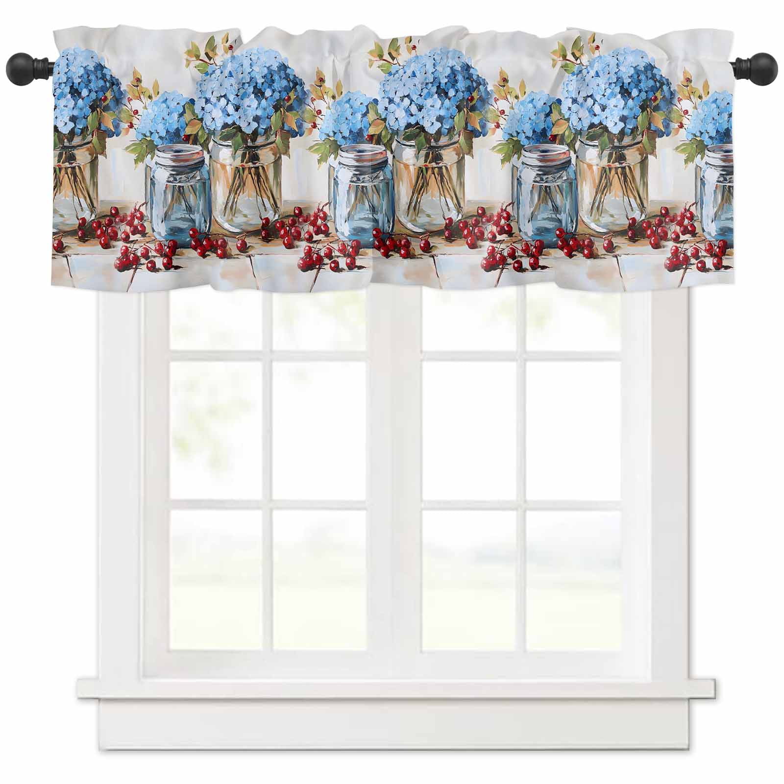nqOlkjepod Flowers Fruit Farmhouse Short Window Curtain Valances, Blue ...