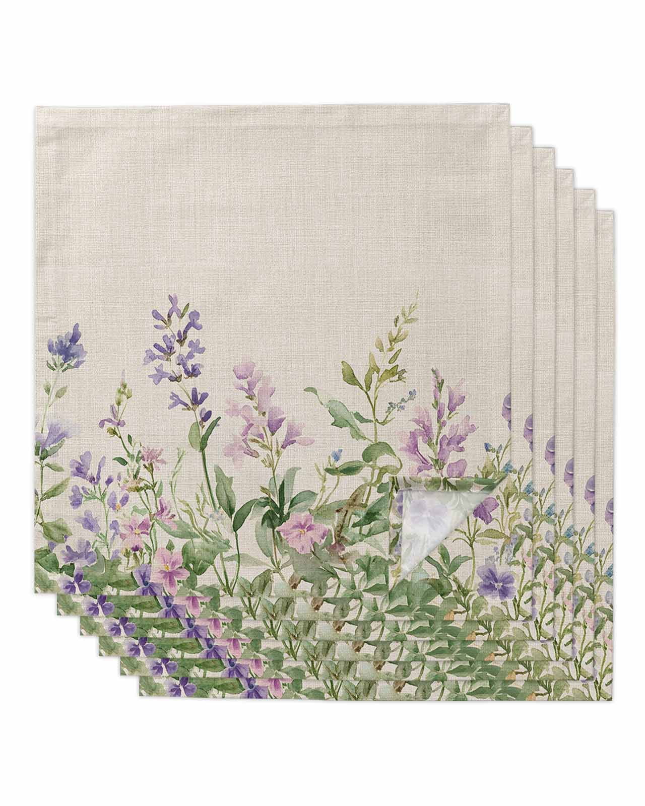 nqOlkjepod Flowers Lavender Cloth Napkins Set of 6 Reusable Dinner ...