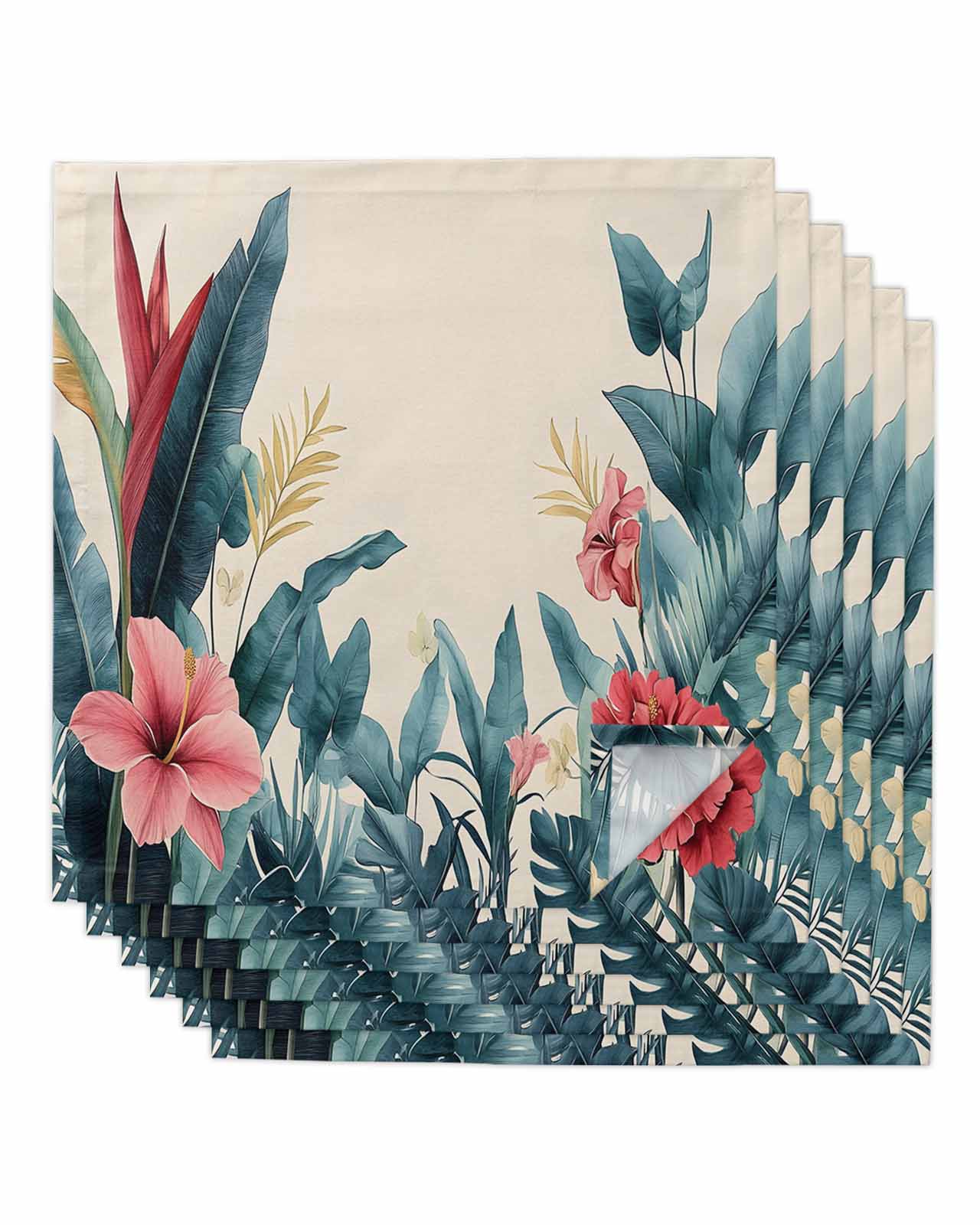 nqOlkjepod Flowers Leaves Cloth Napkins Set of 6 Reusable Dinner ...