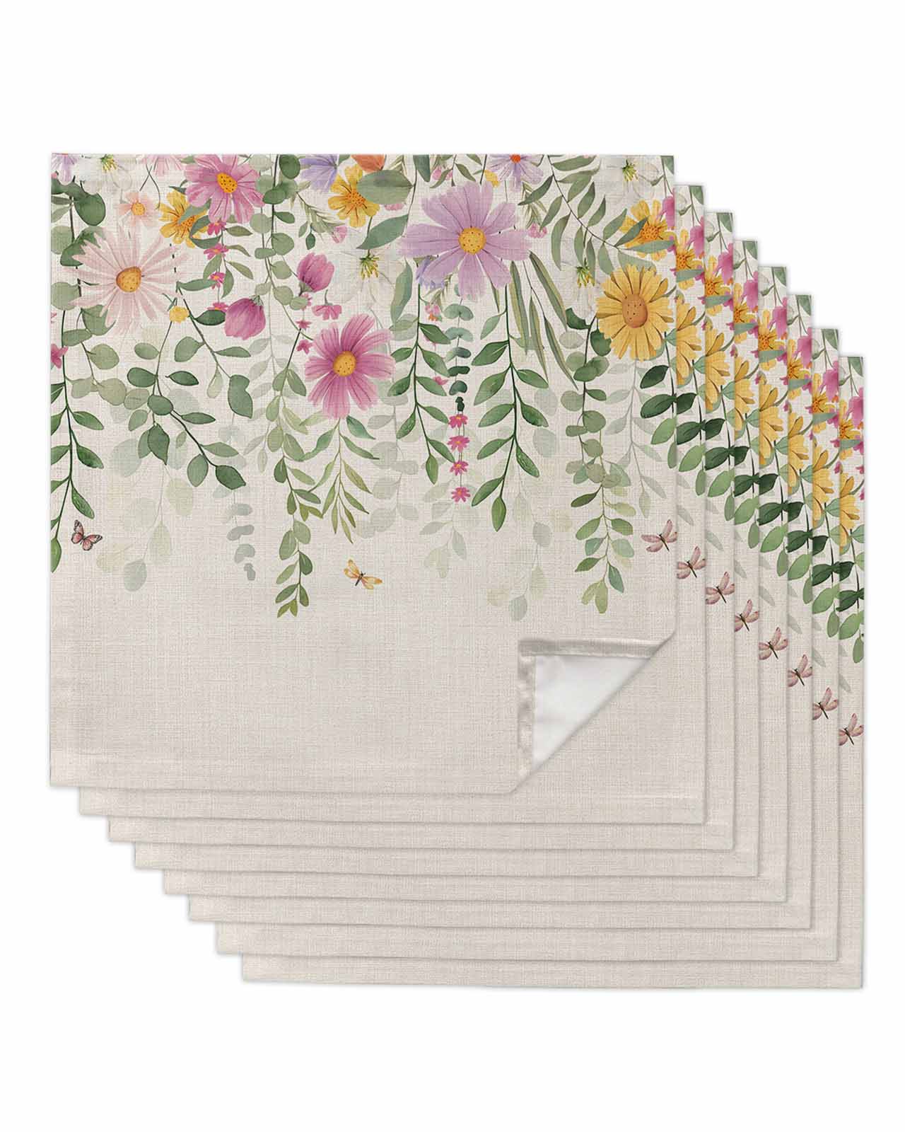 nqOlkjepod Flowers Leaves Cloth Napkins Set of 8 Reusable Dinner ...