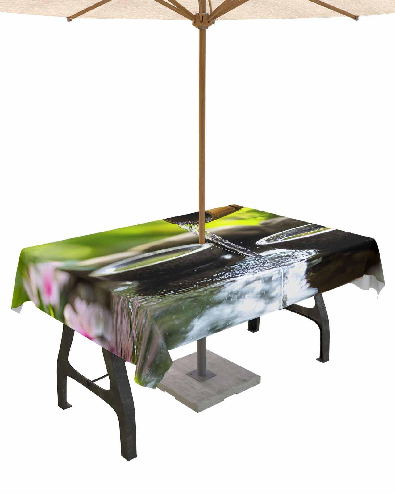 nqOlkjepod Flowing Water Zen Stones Outdoor Tablecloth with Umbrella ...