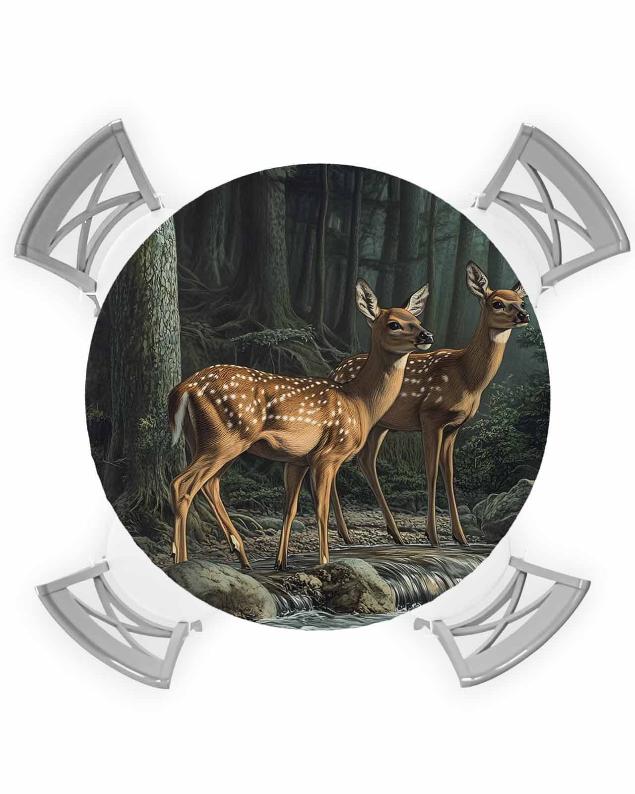 nqOlkjepod Forest Deer Round Tablecloth, Fitted Table Cover with ...